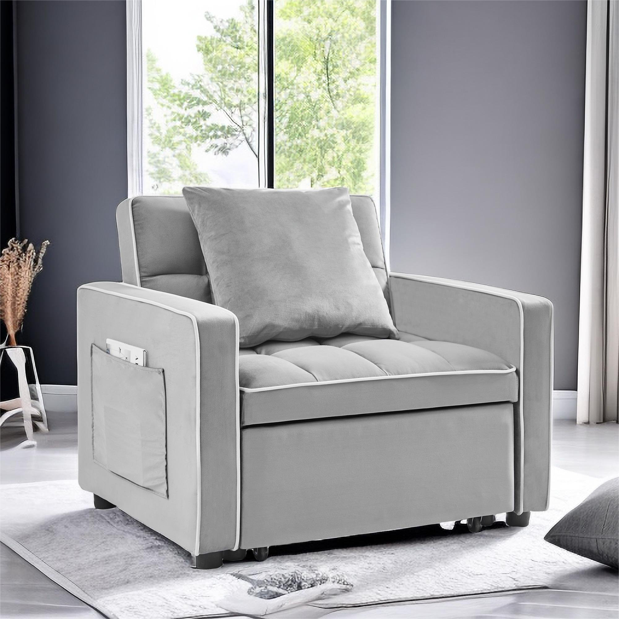 Ebern Designs Ales Convertible Sofa Chair with Pull Out Bed And Two ...