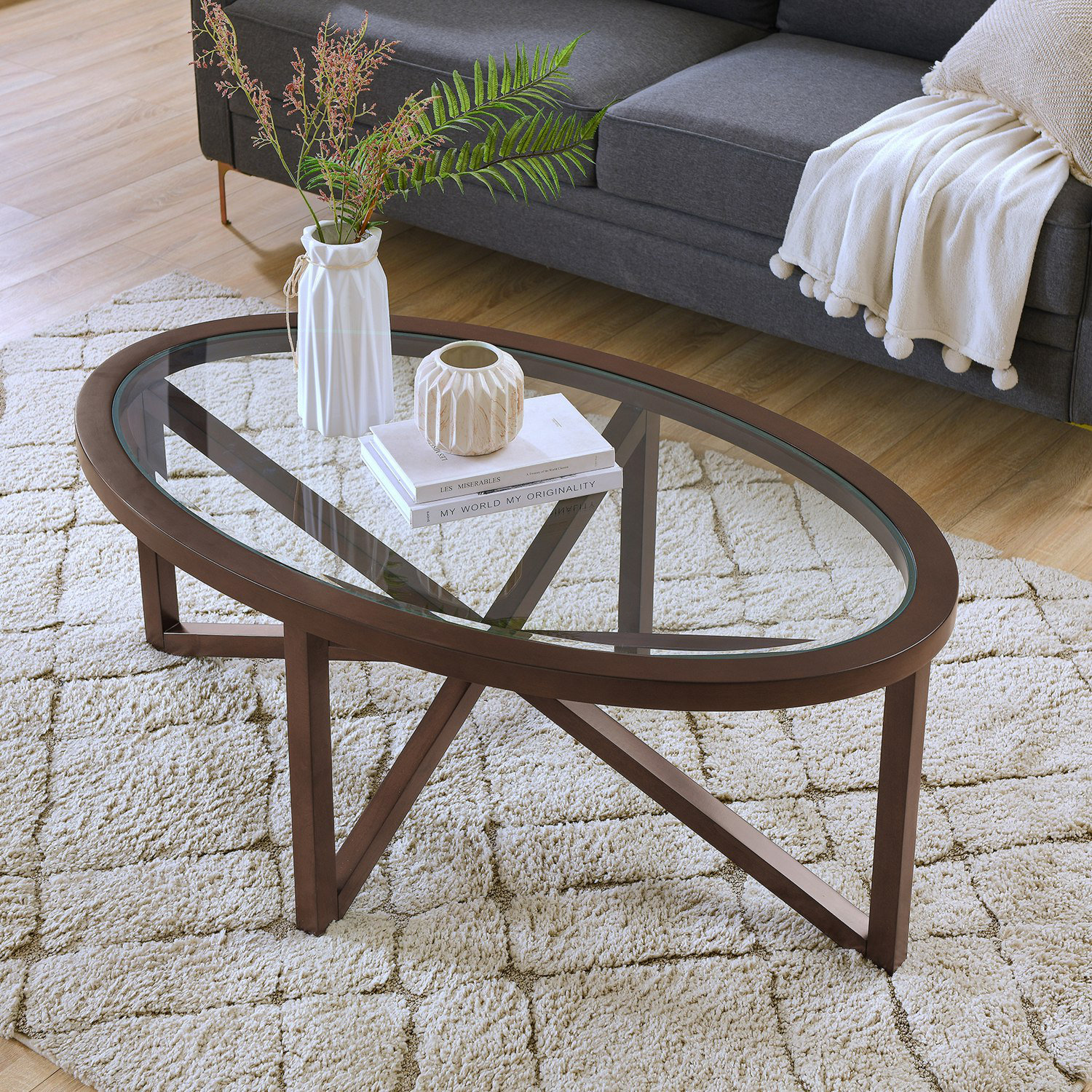 George Oliver Maxeen Glass Top Single Coffee Table, Modern Oval Coffee ...