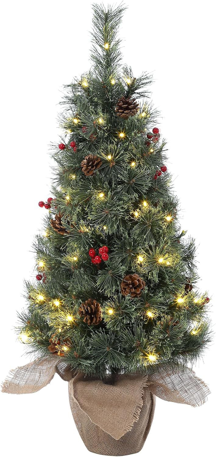 The Holiday Aisle® Christmas Tree, 3Ft Pre-Lit Mini Christmas Tree With ...
