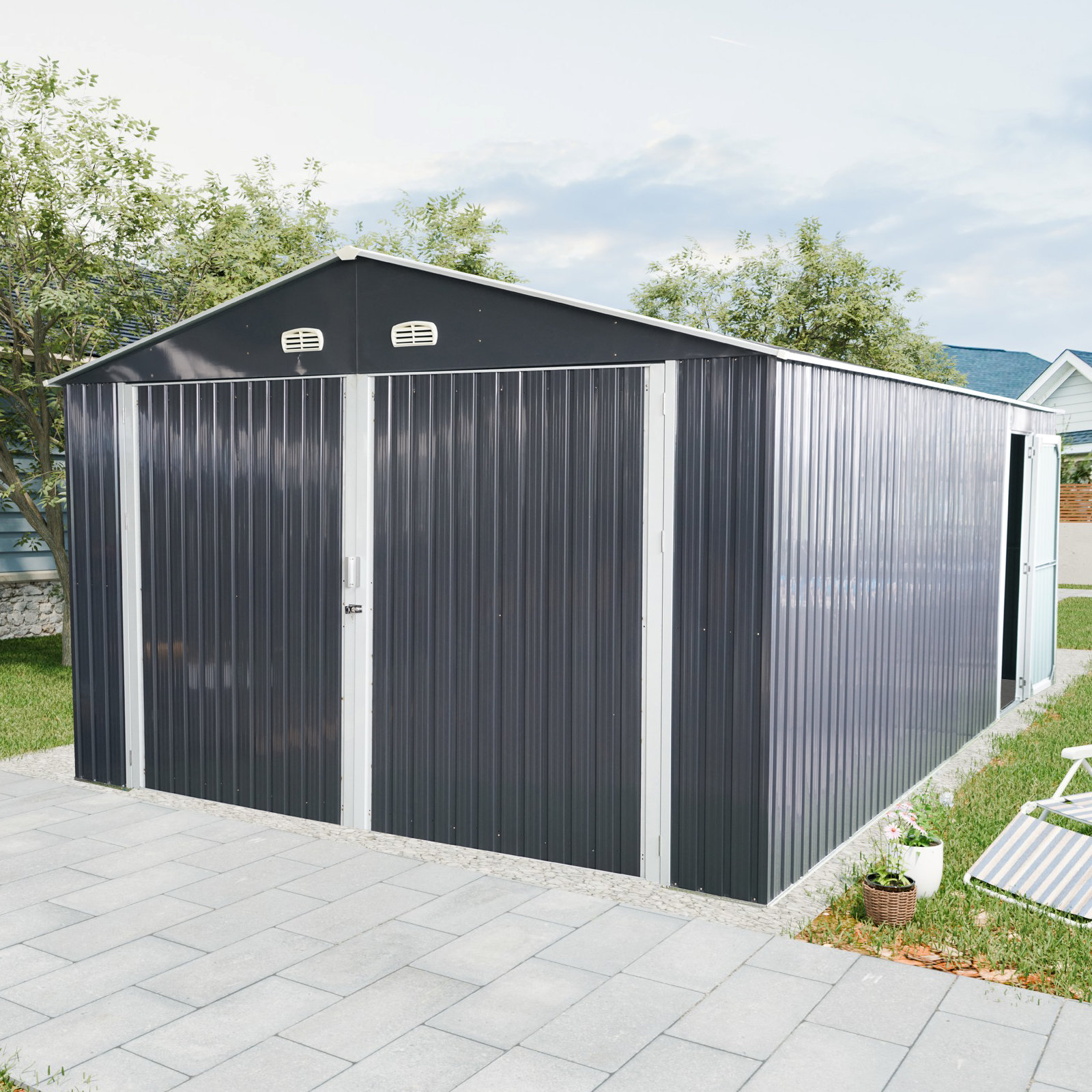 HOA.WWC 13x20 Metal Outdoor Storage Garage Shed Black - Wayfair Canada