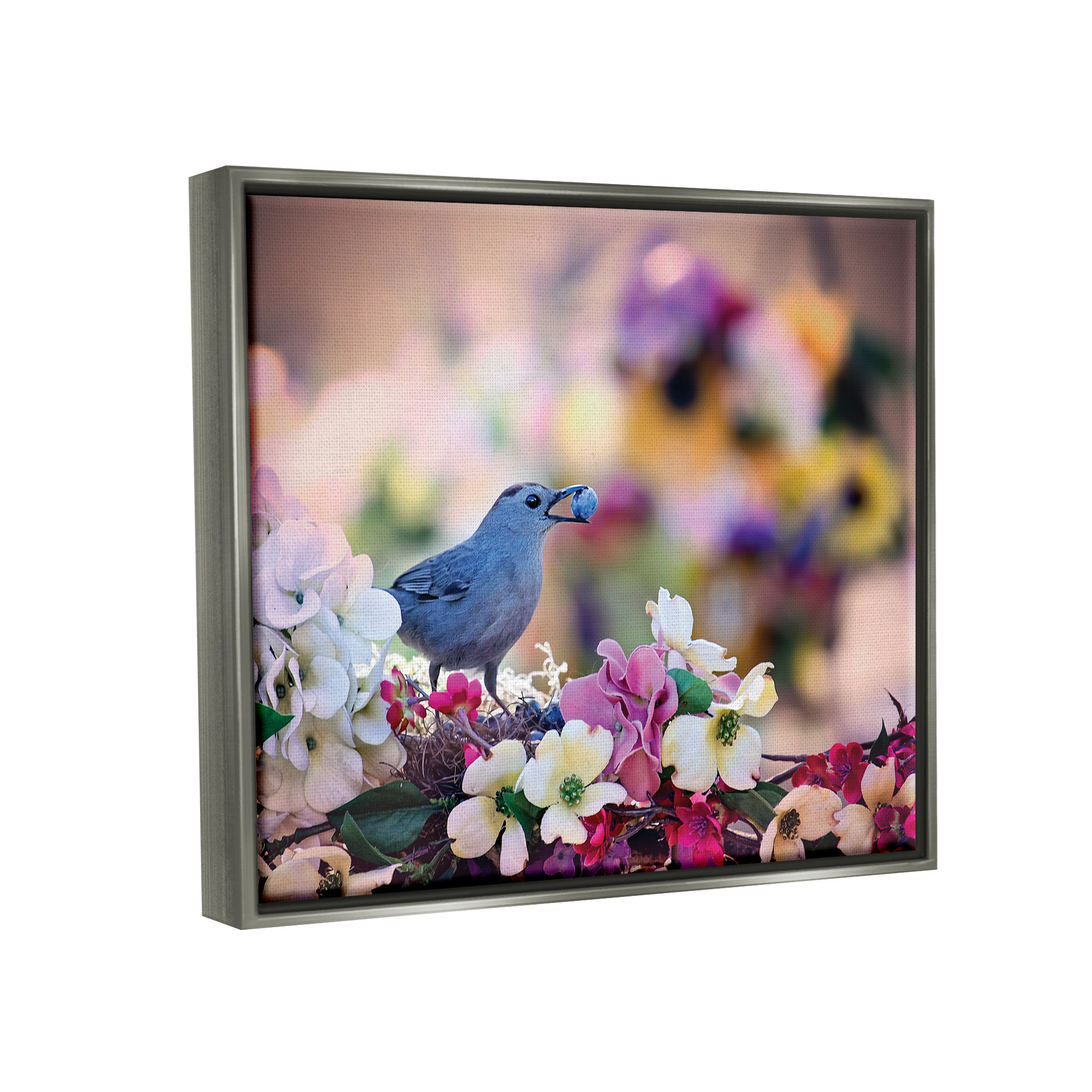 Stupell Industries® Bird With Spring Flowers Framed Giclee Art Design ...