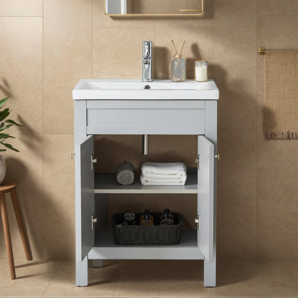 Winston Porter 24'' Freestanding Grayish Modern Single Bathroom Vanity ...