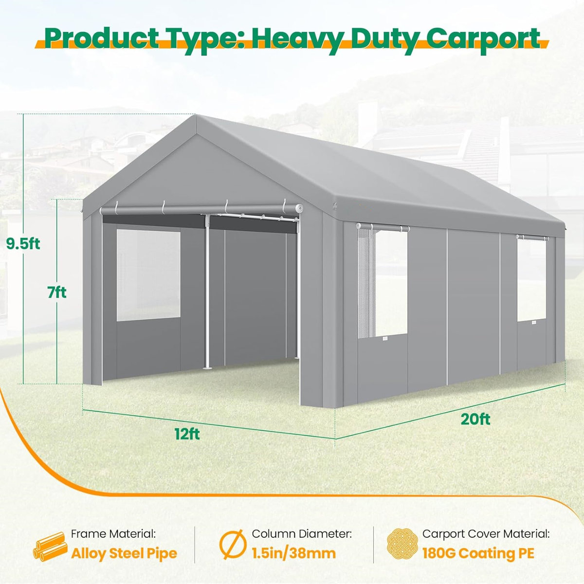 TOOLUCK 12x20 Carport Heavy Duty Car Canopy Garage with Roll-Up ...