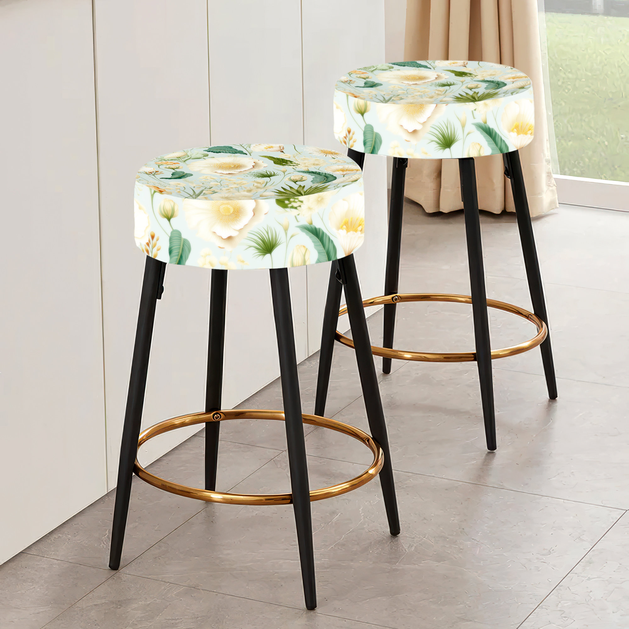 Design Art Seashell Sketches Tropical Pattern - Coastal Bar Stools Set ...