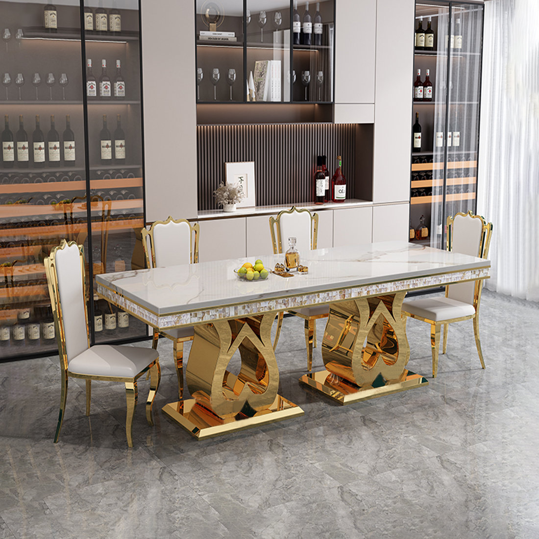 DineElegance.r Heart-shaped Double Base Dining Set. Rectangular 70.87 ...