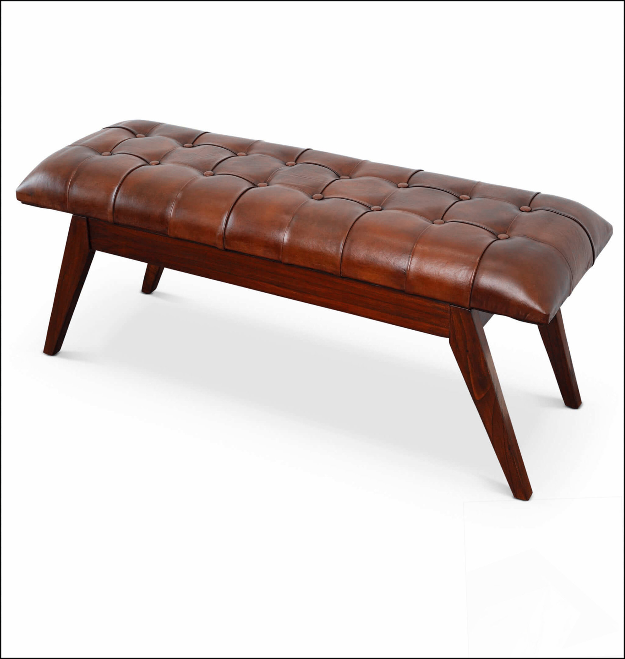 George Oliver Maja Mid Century Modern Tan Leather Bench Simple design ...