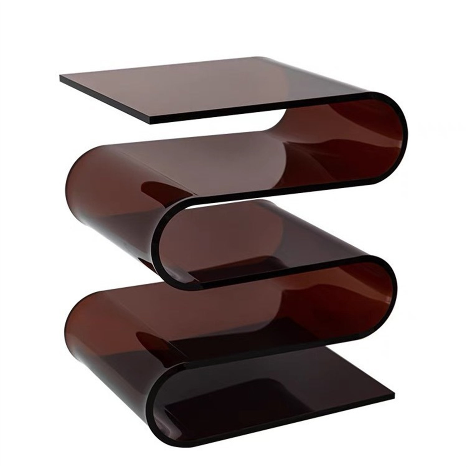 Brayden Studio® Modern S-Shaped Acrylic Coffee Table - Transparent / Brown End Table & Bookcase ...