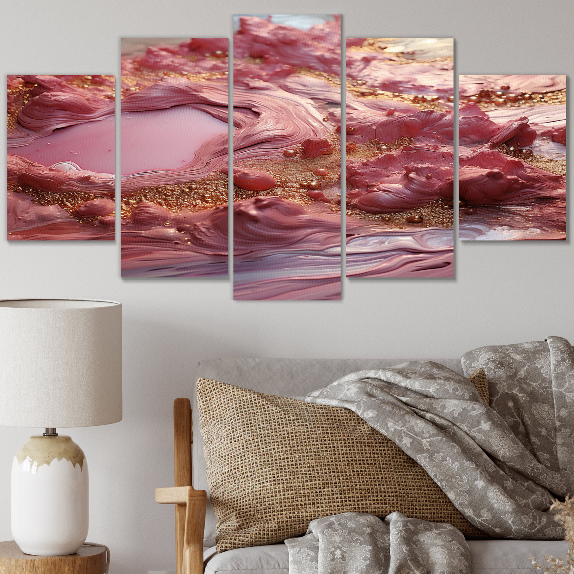 Ivy Bronx Pink Liquid Gold Harmony - Abstract Shapes Canvas Print - 5 ...