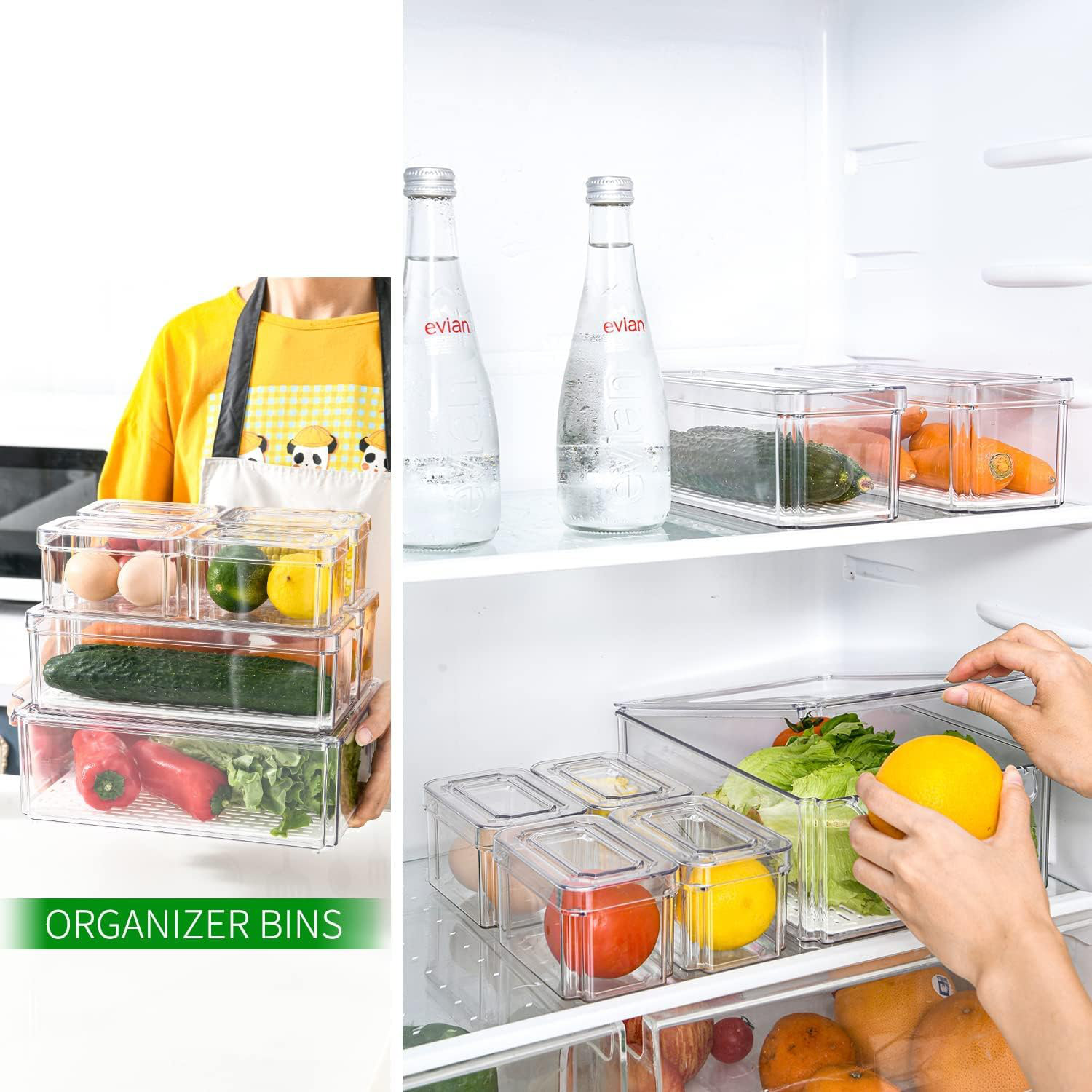 Hokku Designs 10-Piece Refrigerator Organizer, Stackable Refrigerator ...