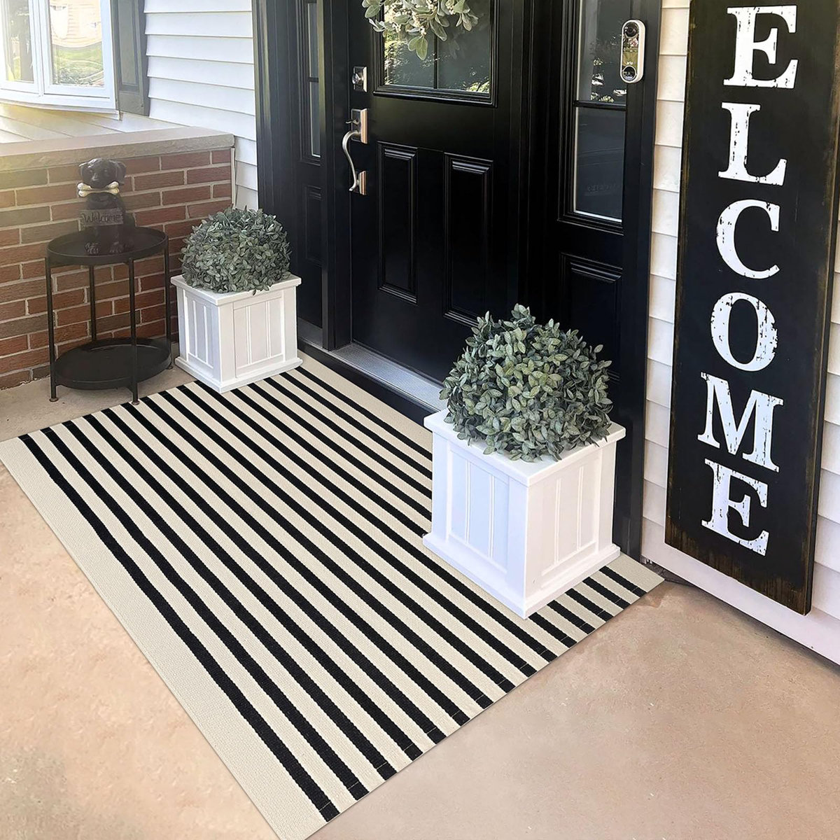 Latitude Run® Beige Striped Rug - 3'X5' Front Door Mat Outdoor, Welcome ...