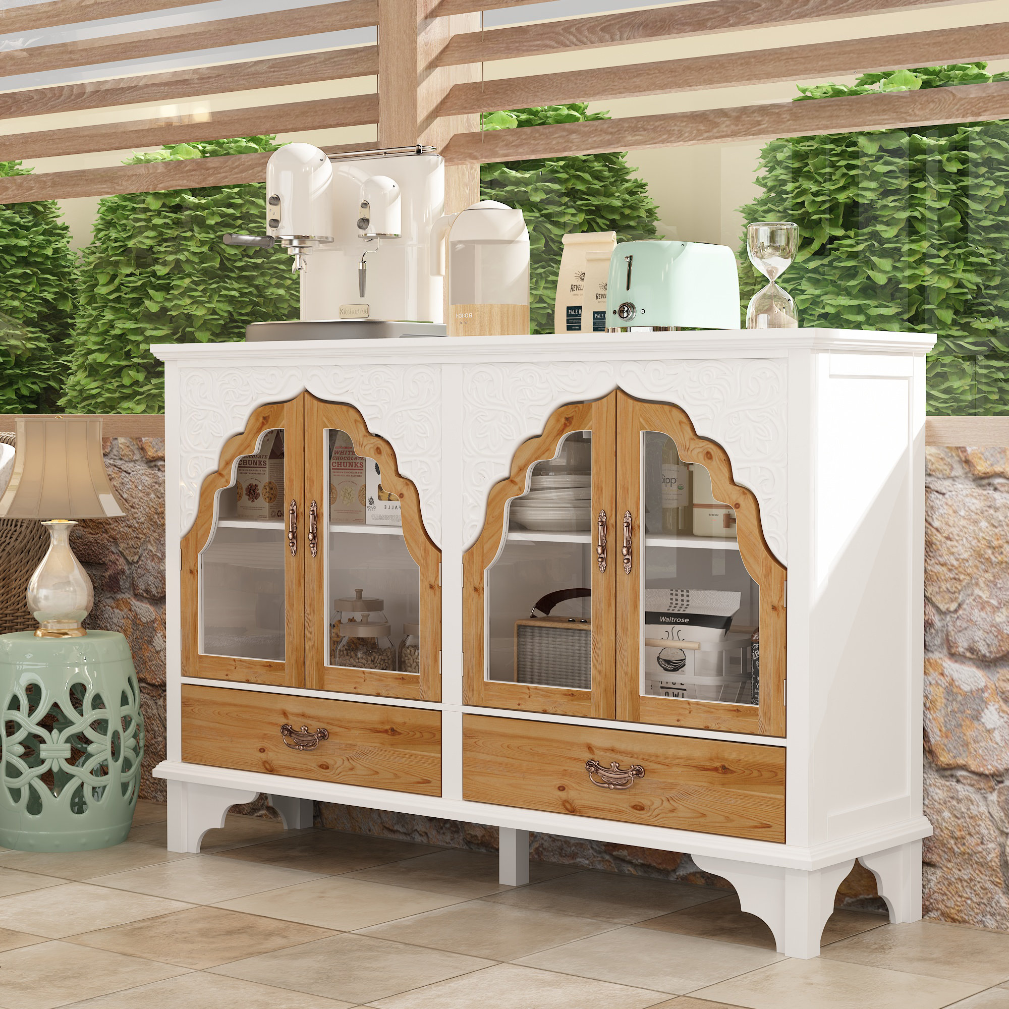 Wade Logan® Elegant Soild Wood Modern Sideboard With 2 Doors And 2 ...