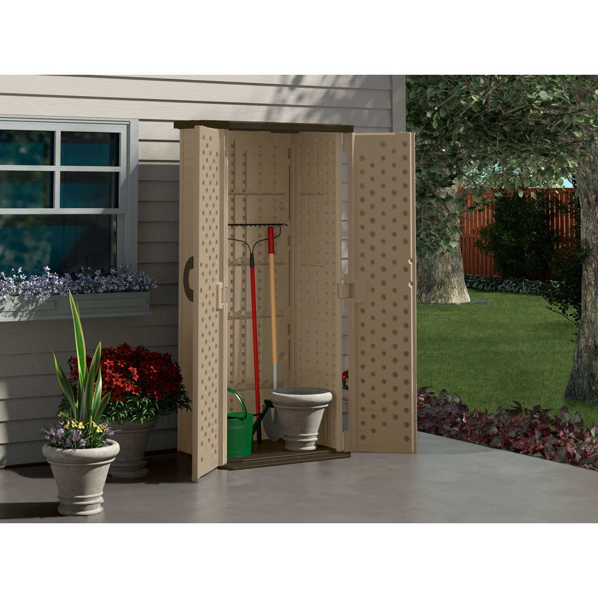 Suncast 2 ft. 9 in. W x 2 ft. D Plastic Vertical Tool Shed & Reviews ...