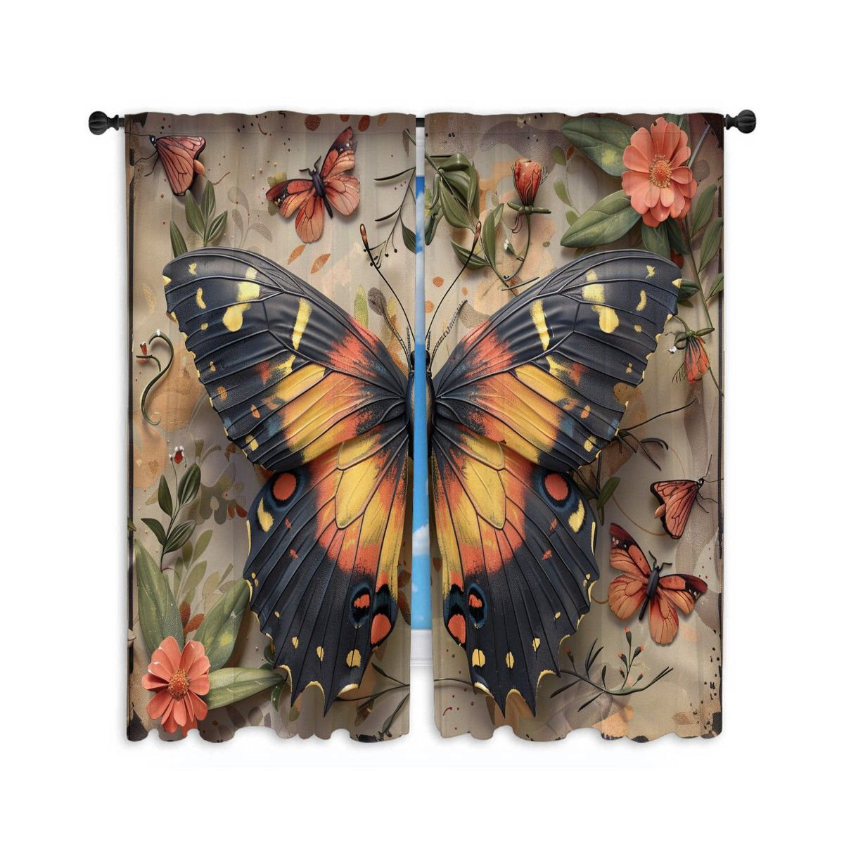VisionDecor Colorful butterfly Sheer Window Curtains - 2 Panels ...