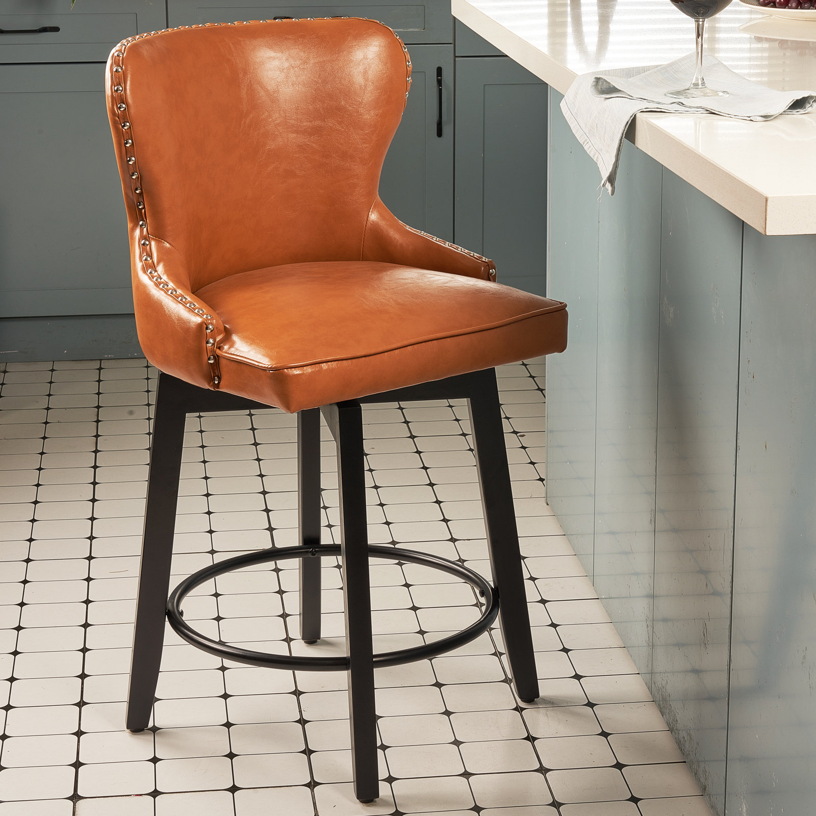 Red Barrel Studio® Edbert Swivel Upholstered 26'' Counter Stool with ...