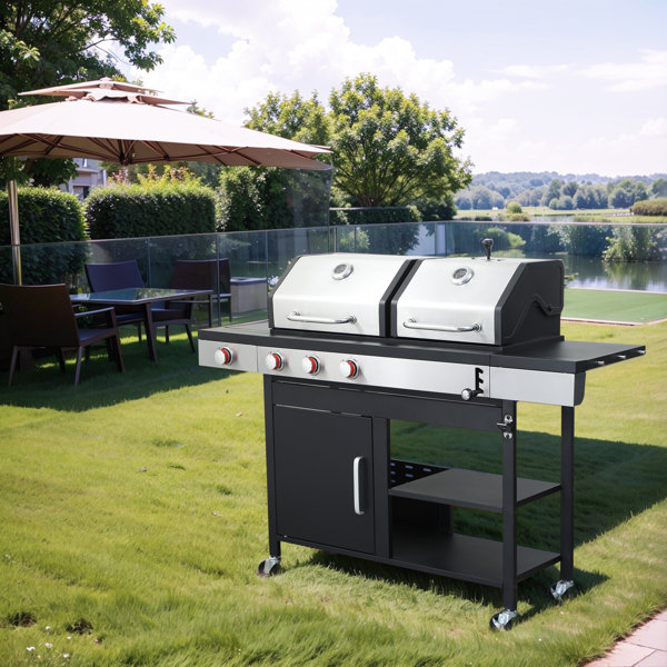 Homey. 3-Burner Propane Gas BBQ Grill Combined With Charcoal Grill ...