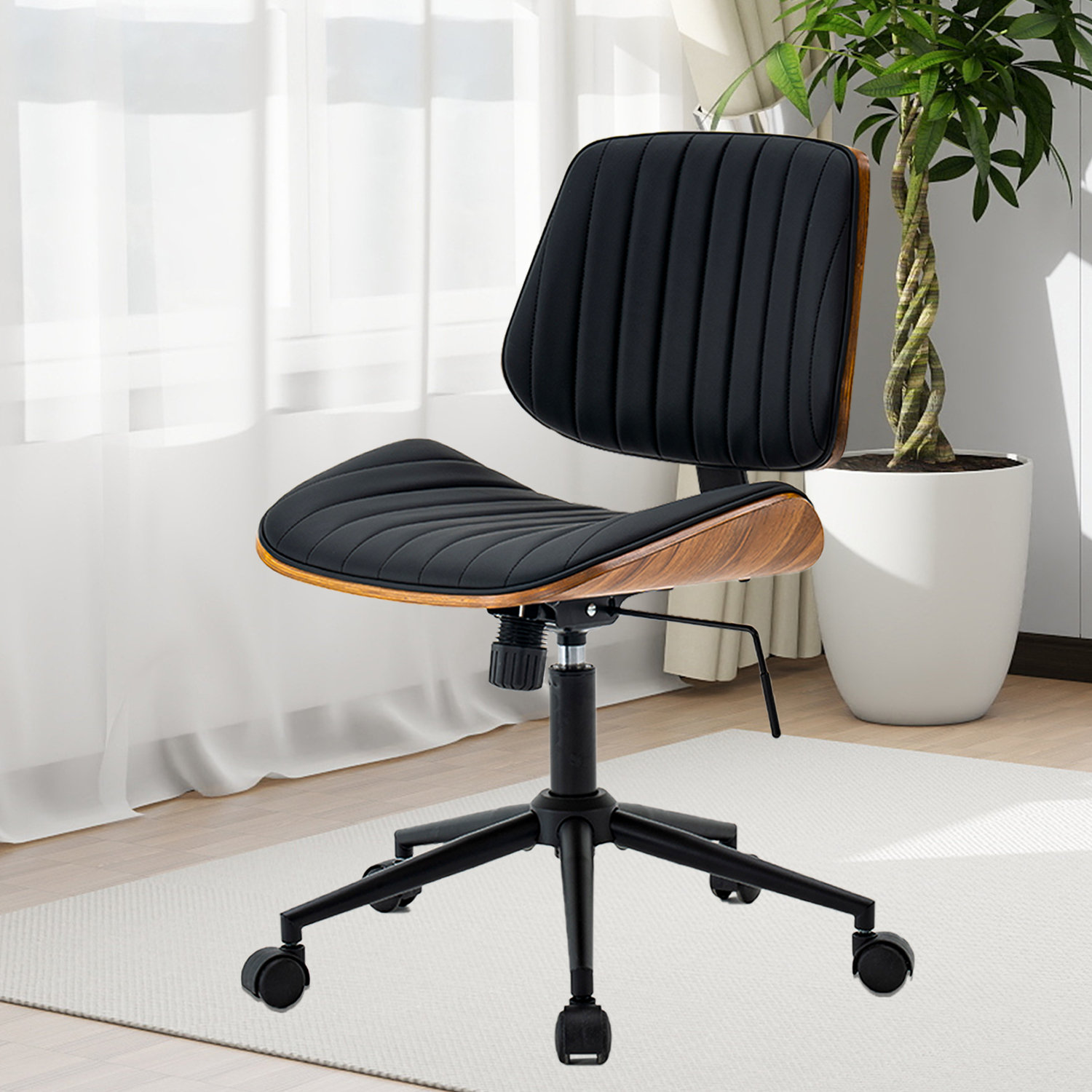 George Oliver Armless Desk Chair With 360°Swivel Wheels, Ergonomic ...