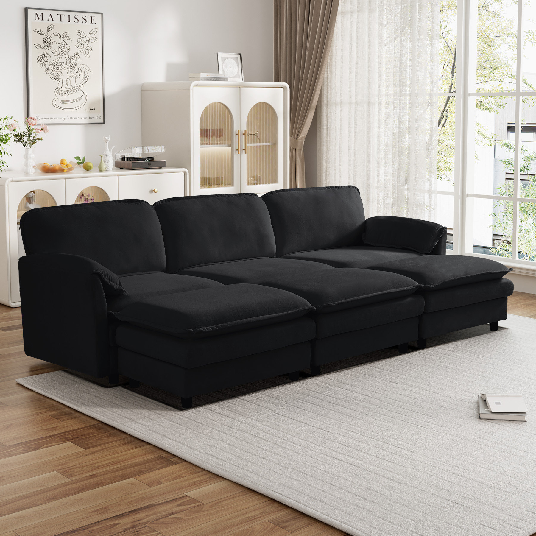 Latitude Run® Kariba 3-Seat Sectionals Modular Sofa with 3 Ottomans ...