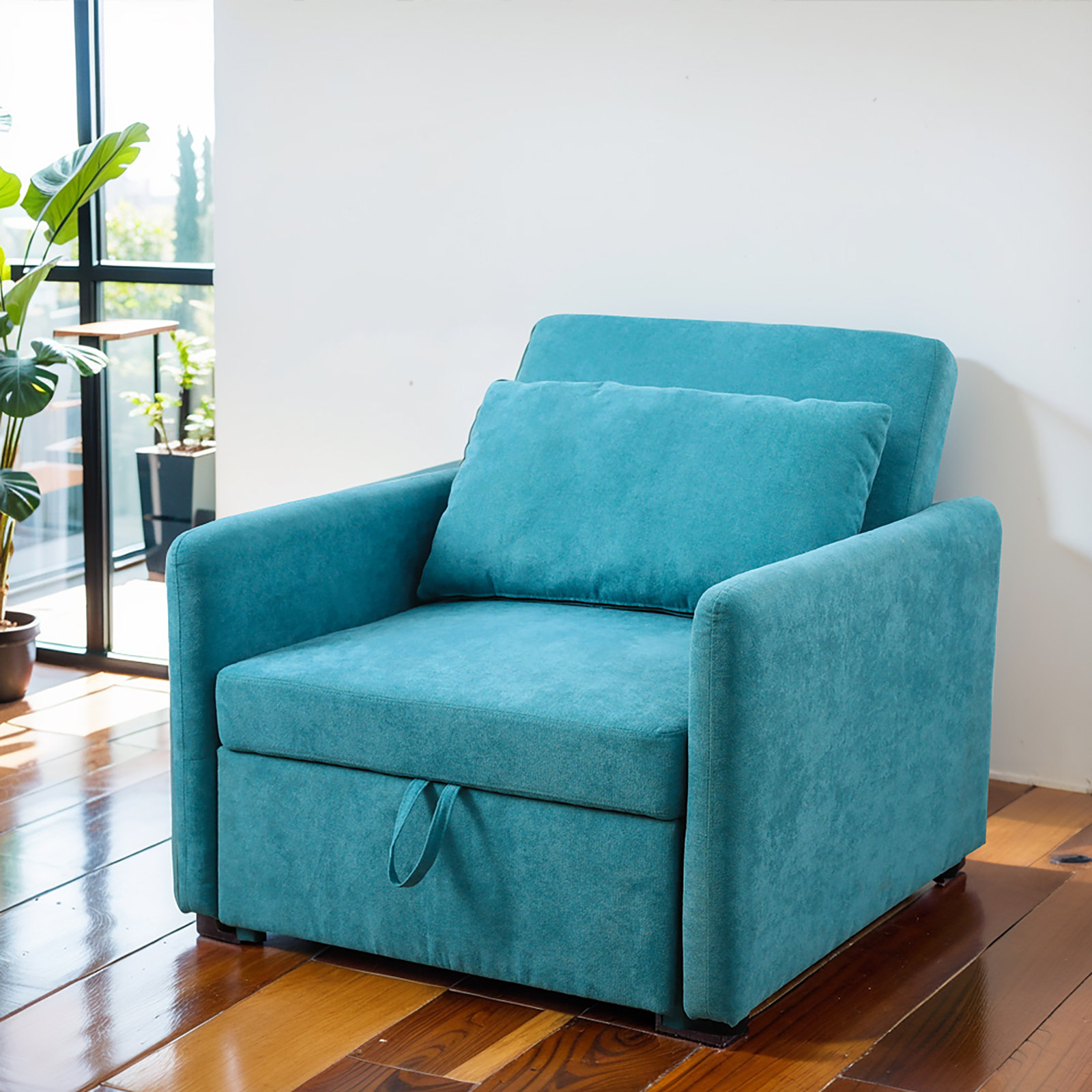 Ebern Designs Orounta Velvet Upholstered Convertible Sleeper Chair ...