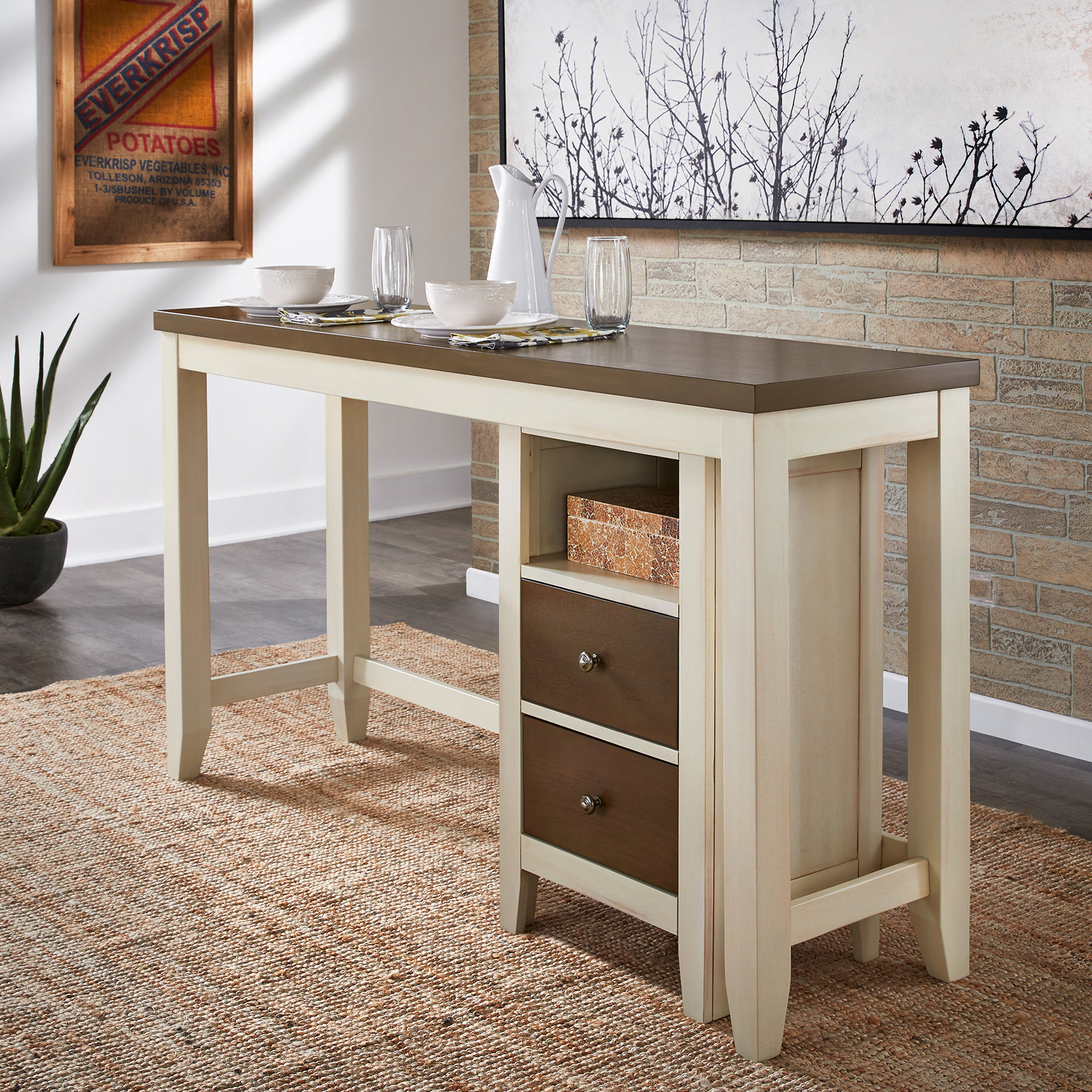 Winston Porter Madalina Dual-Tone Farmhouse Counter Height Dining Set ...