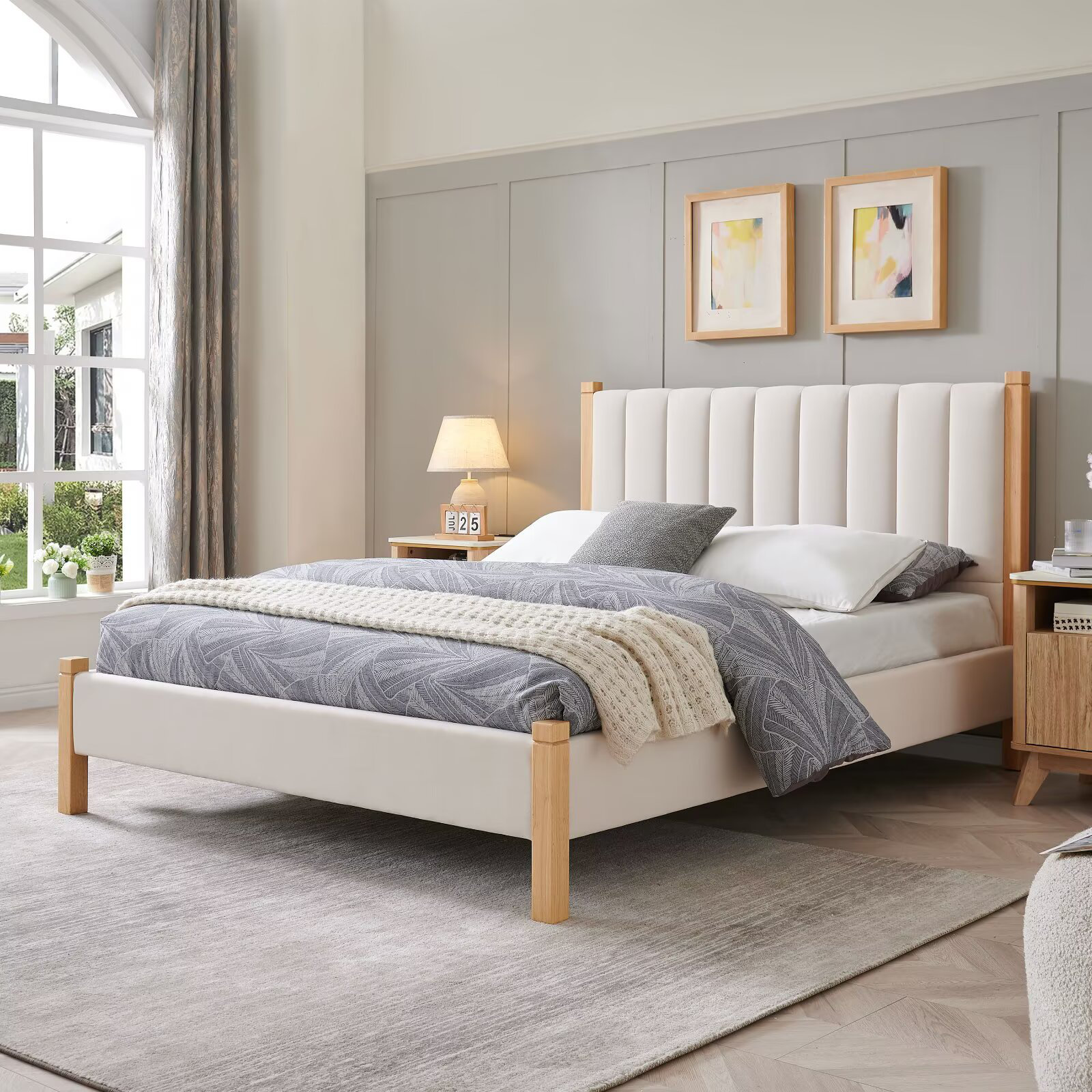 Latitude Run® Upholstered Platform Bed Frame with Piano Key Headboard ...