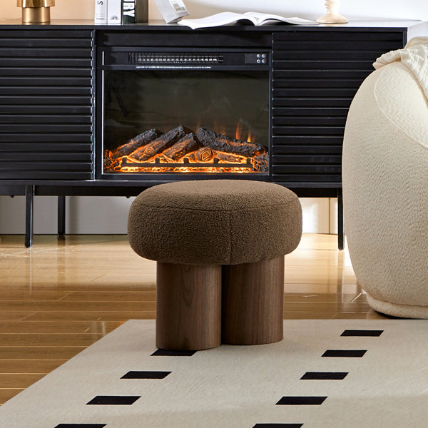 Ivy Bronx Small Round Foot Stool, Teddy Fabric Footrest Ottoman Stool ...