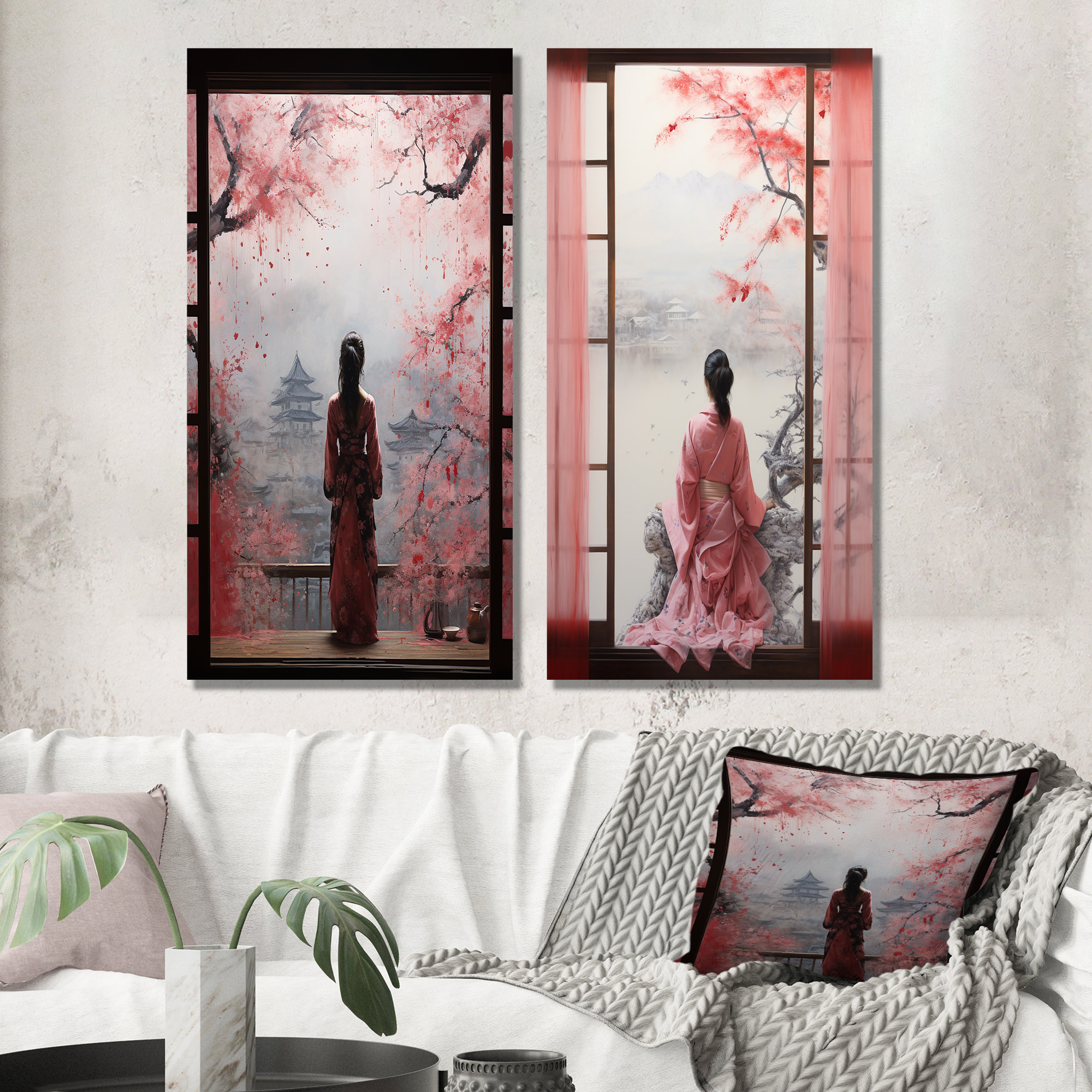 Lark Manor™ Pink Japan Window View Woman I - Japanese Metal Wall Decor ...