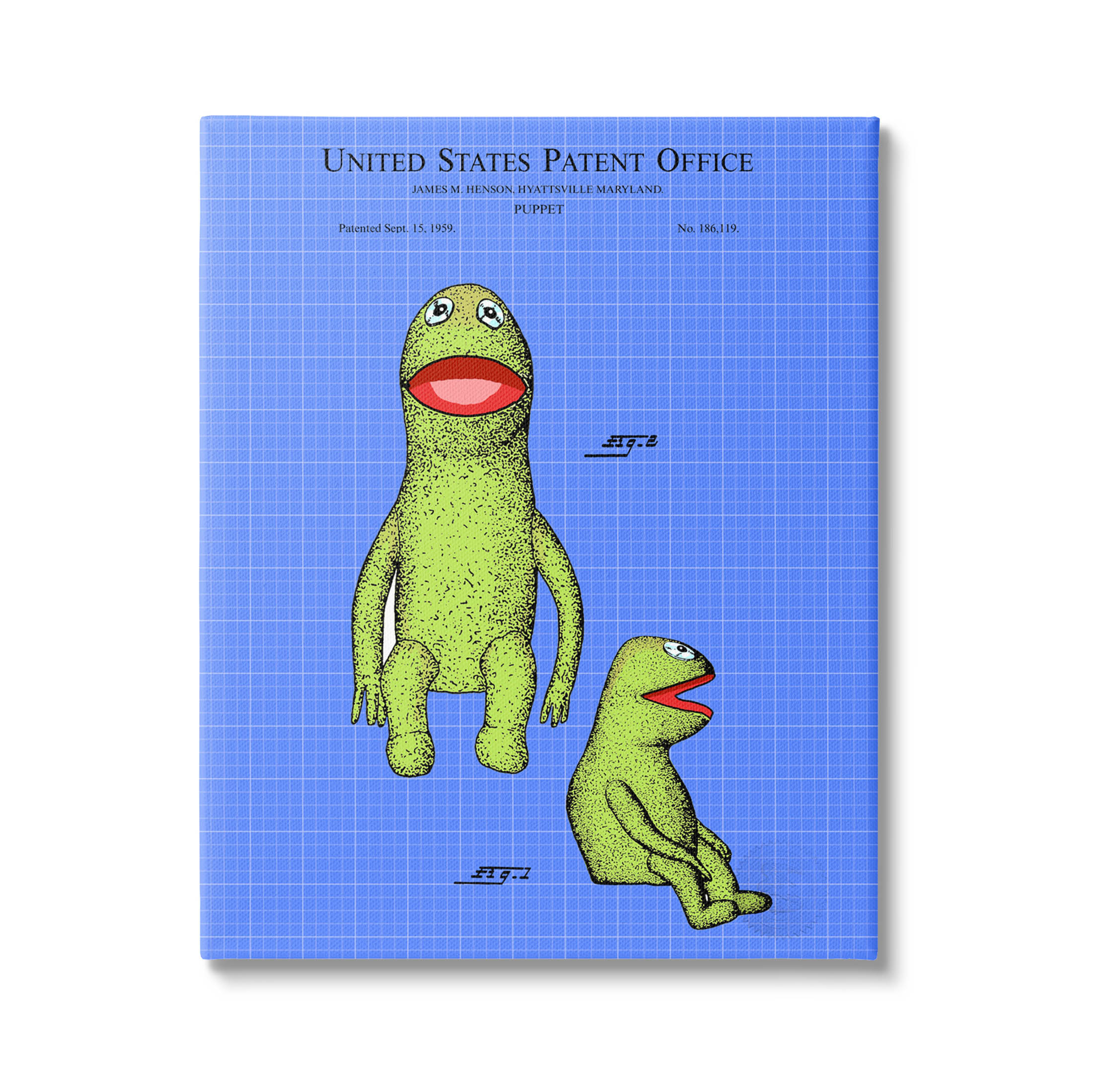 Stupell Industries Frog Puppet Character Blueprint Canvas Wall Art By ...