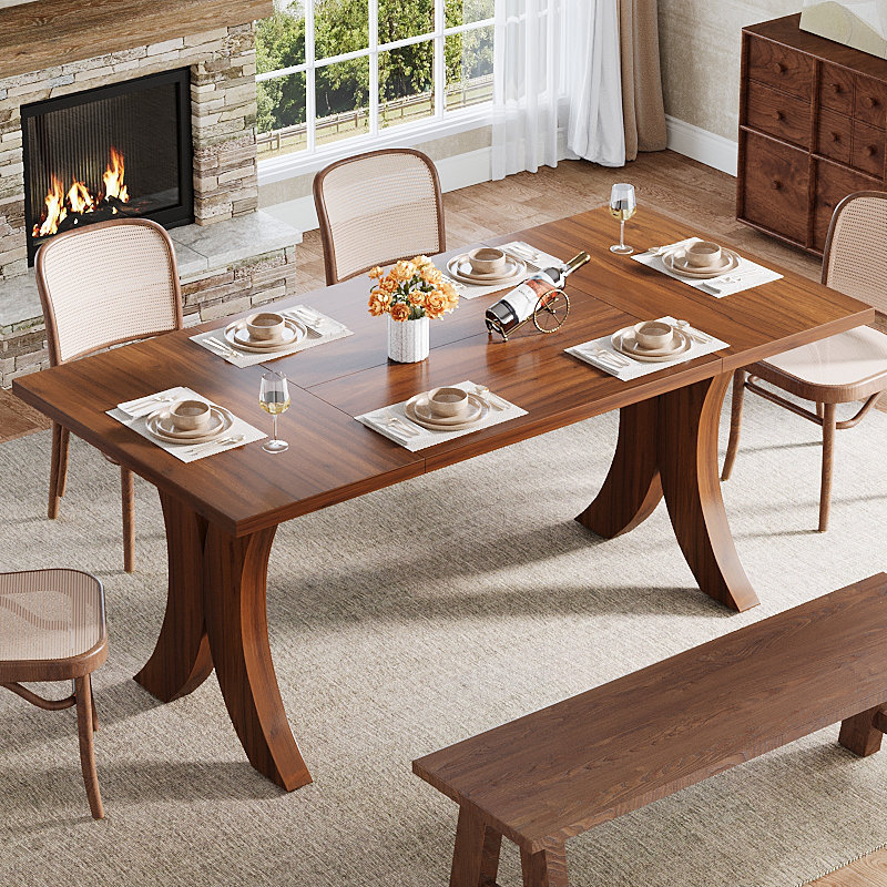 Millwood Pines Walnut Brown 63-Inch Rectangle Wood Kitchen Modern ...