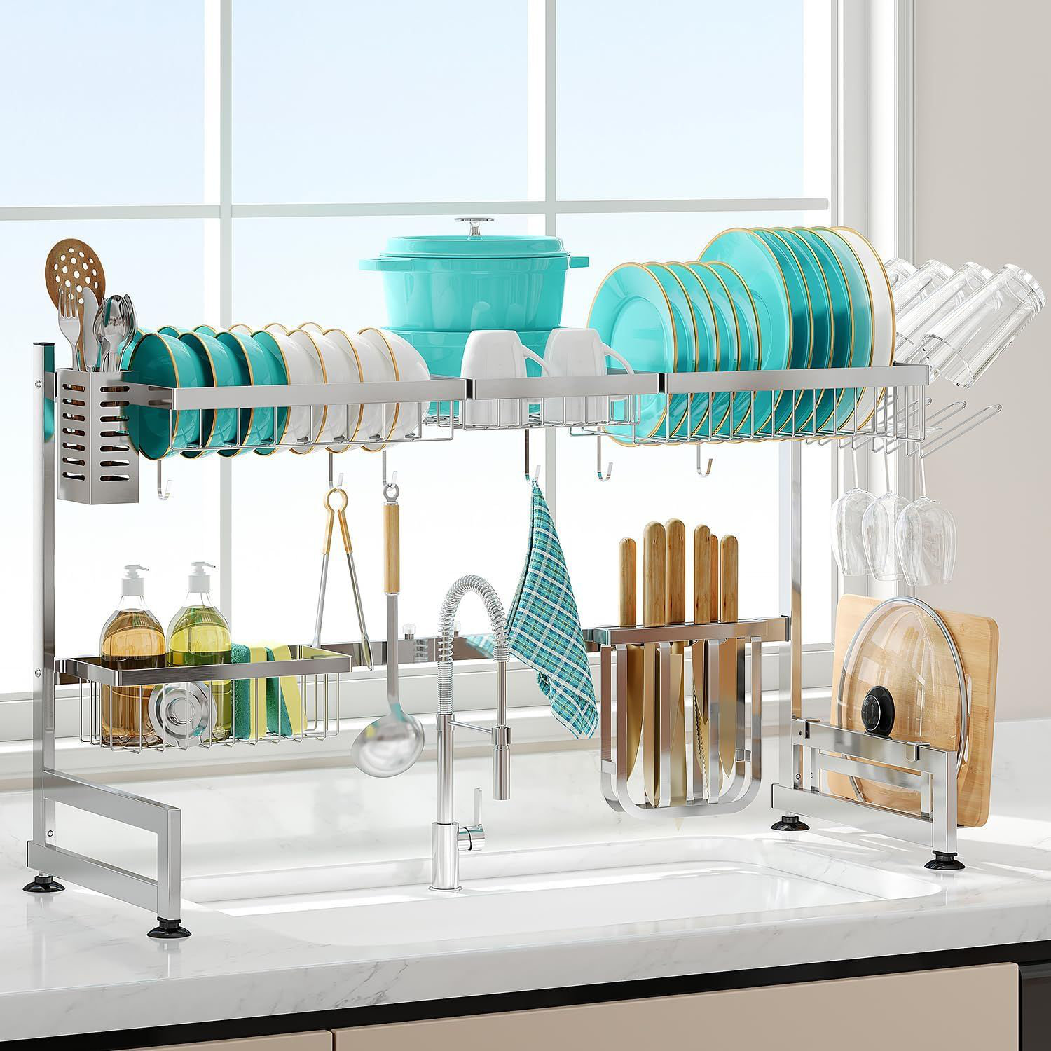 Silodo Dish rack above the sink, two-tier stainless steel dish rack ...