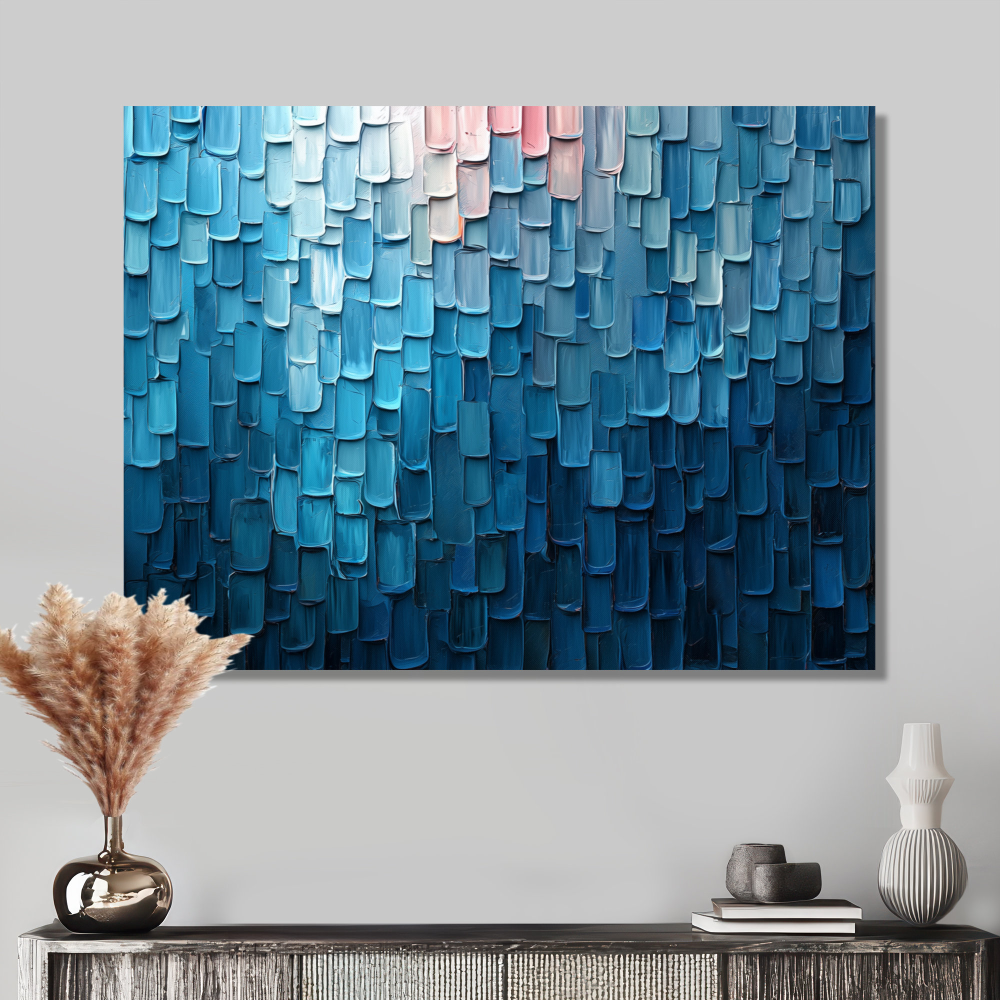 Wrought Studio™ Drip Paint Of Blue Cubic Matrix I - Drip Painting Wall ...