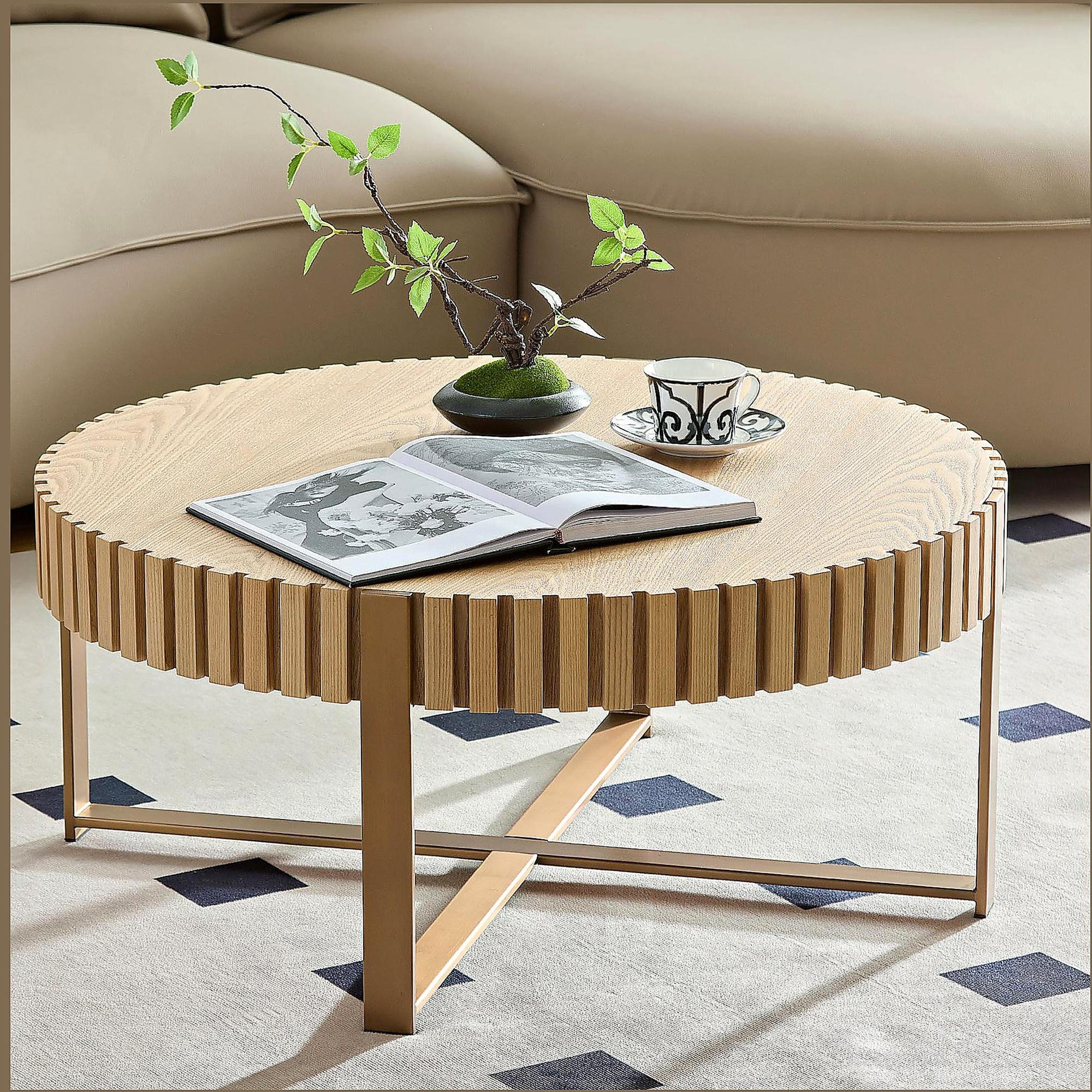 Latitude Run® Modern Handcraft Drum Coffee Table with Sturdy Pedestal ...
