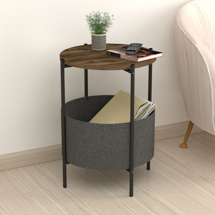 Borough Wharf Round Wooden Side Table with Storage Bag Living Room ...
