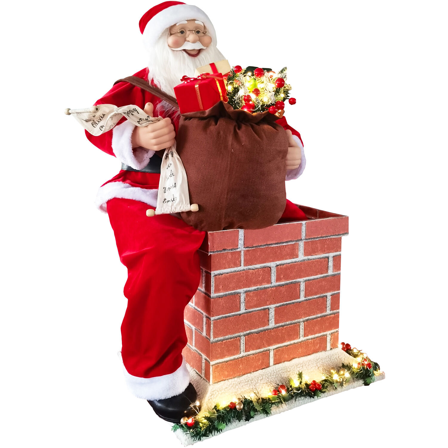 Fraser Hill Farm 48-In. Life-Size Santa in Chimney with Toy Sack and ...
