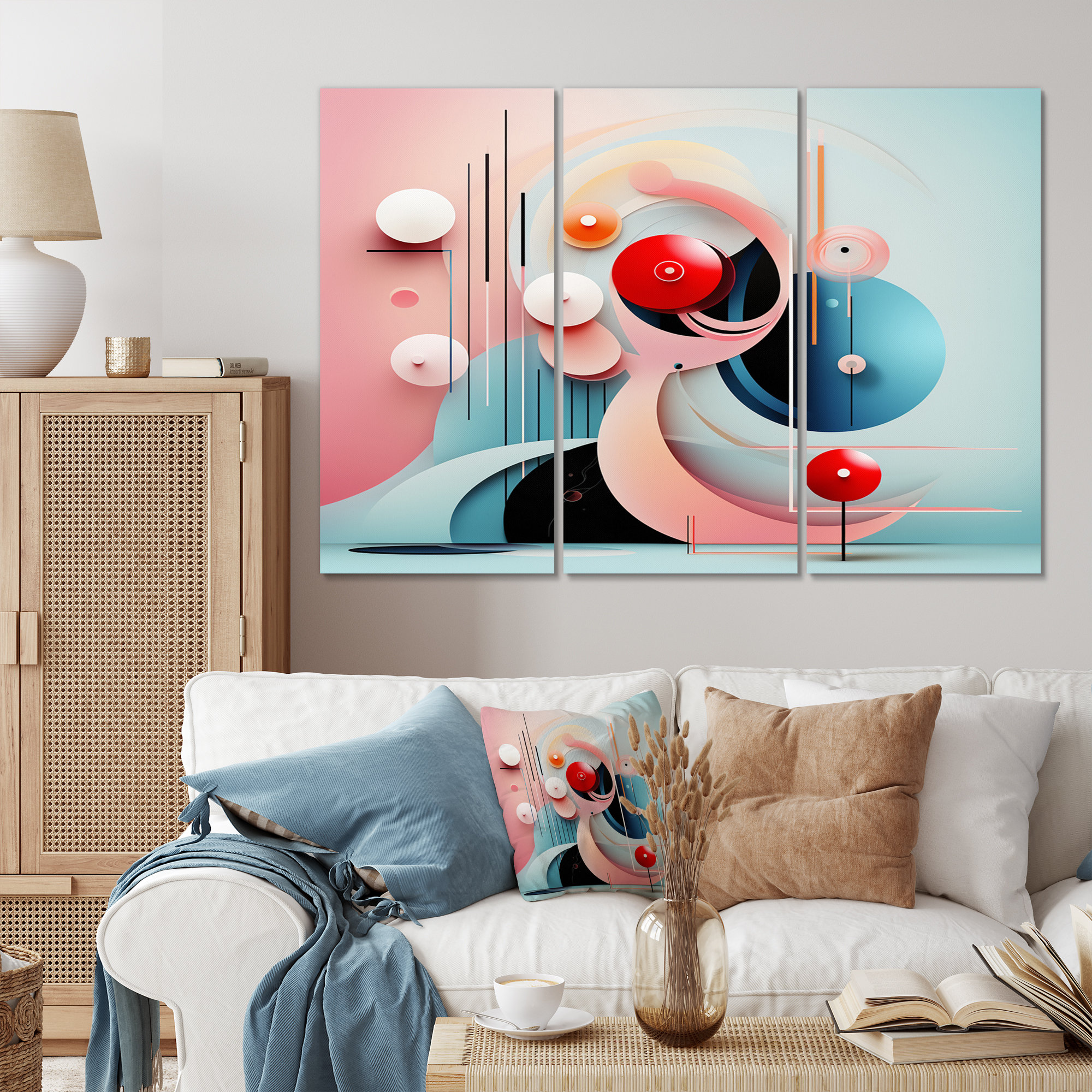 Design Art Flowers Of Rhythm In Pink And Blue - Modern Geometric Canvas ...