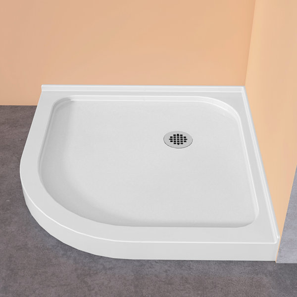 GETPRO 36" W X 36" D Acrylic White Sector Round Corner Shower Base with ...