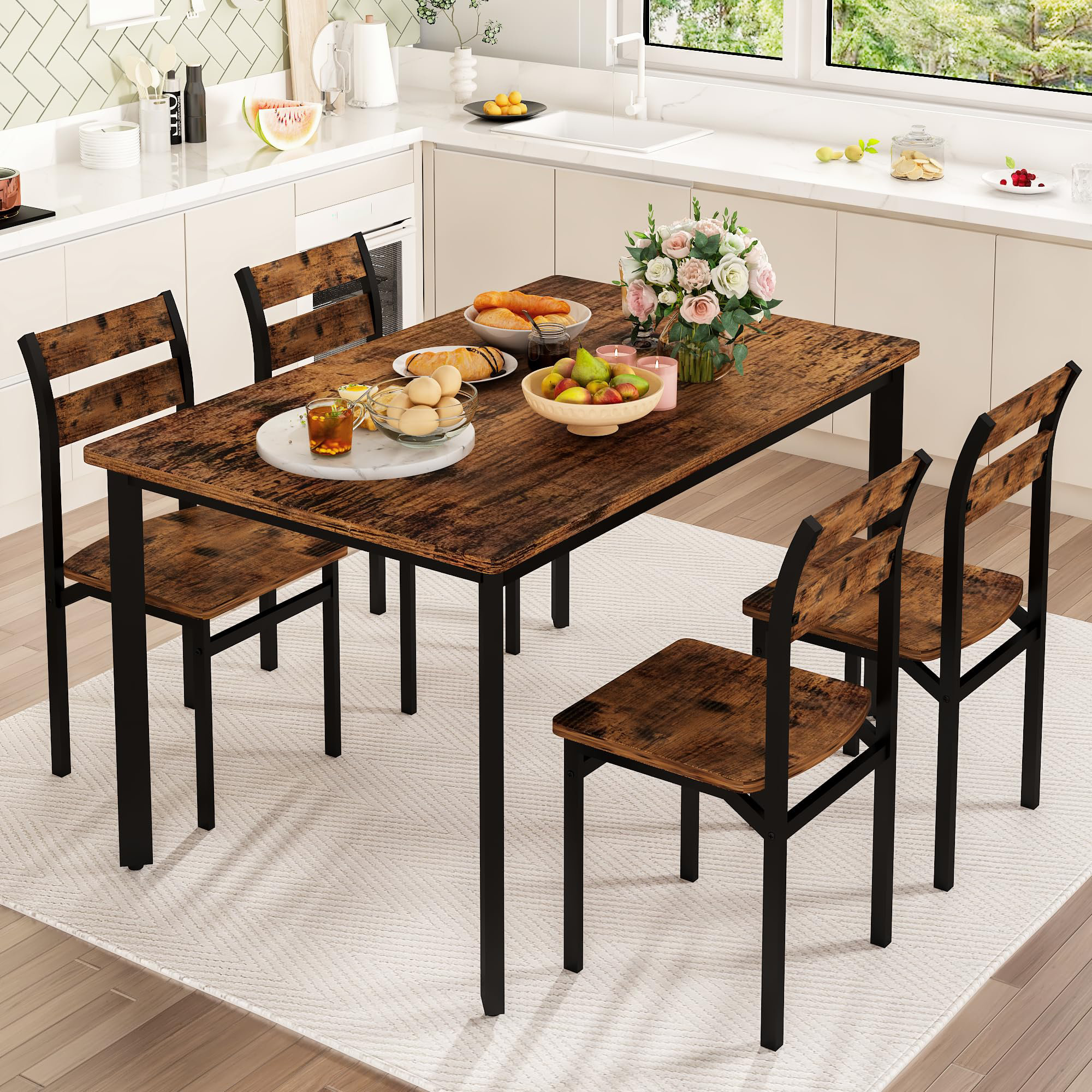 17 Stories "47'' Rustic Brown Dining Table Set for 4 | Wayfair
