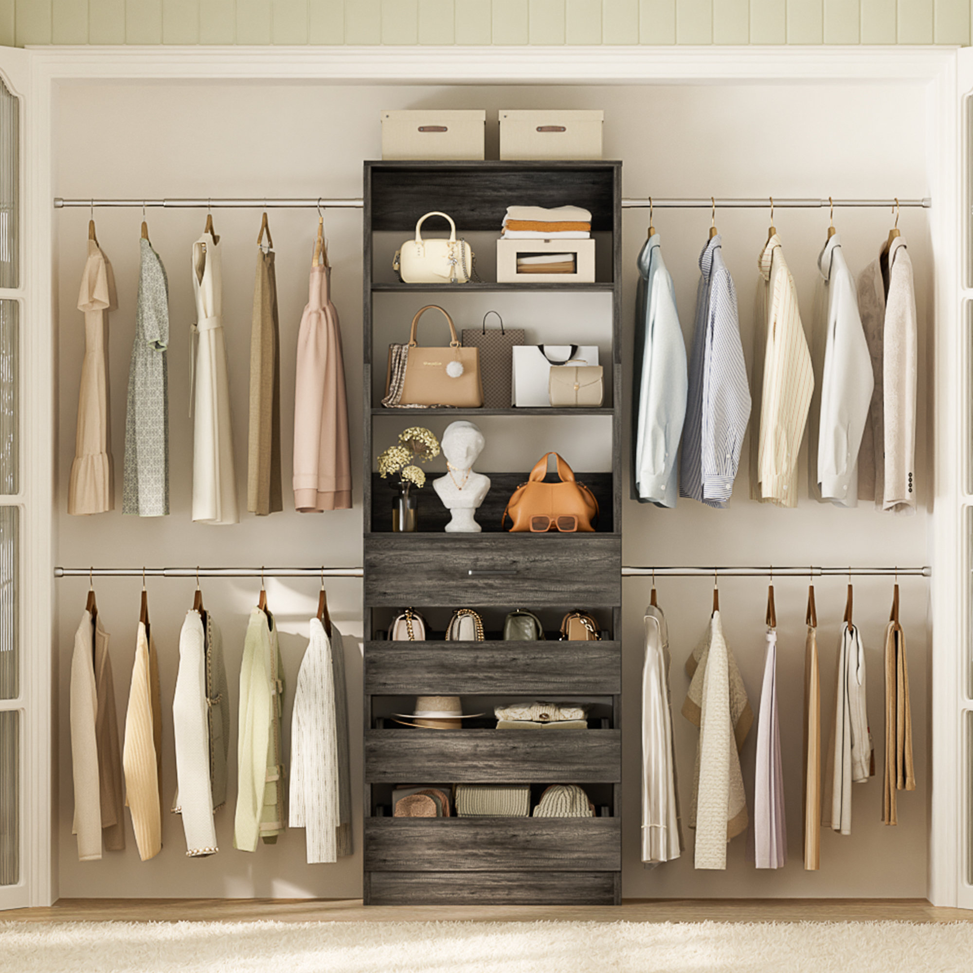 Aheaplus 4-9Ft Closet Organizer With 4 Wooden Drawers And 4 Rods | Wayfair