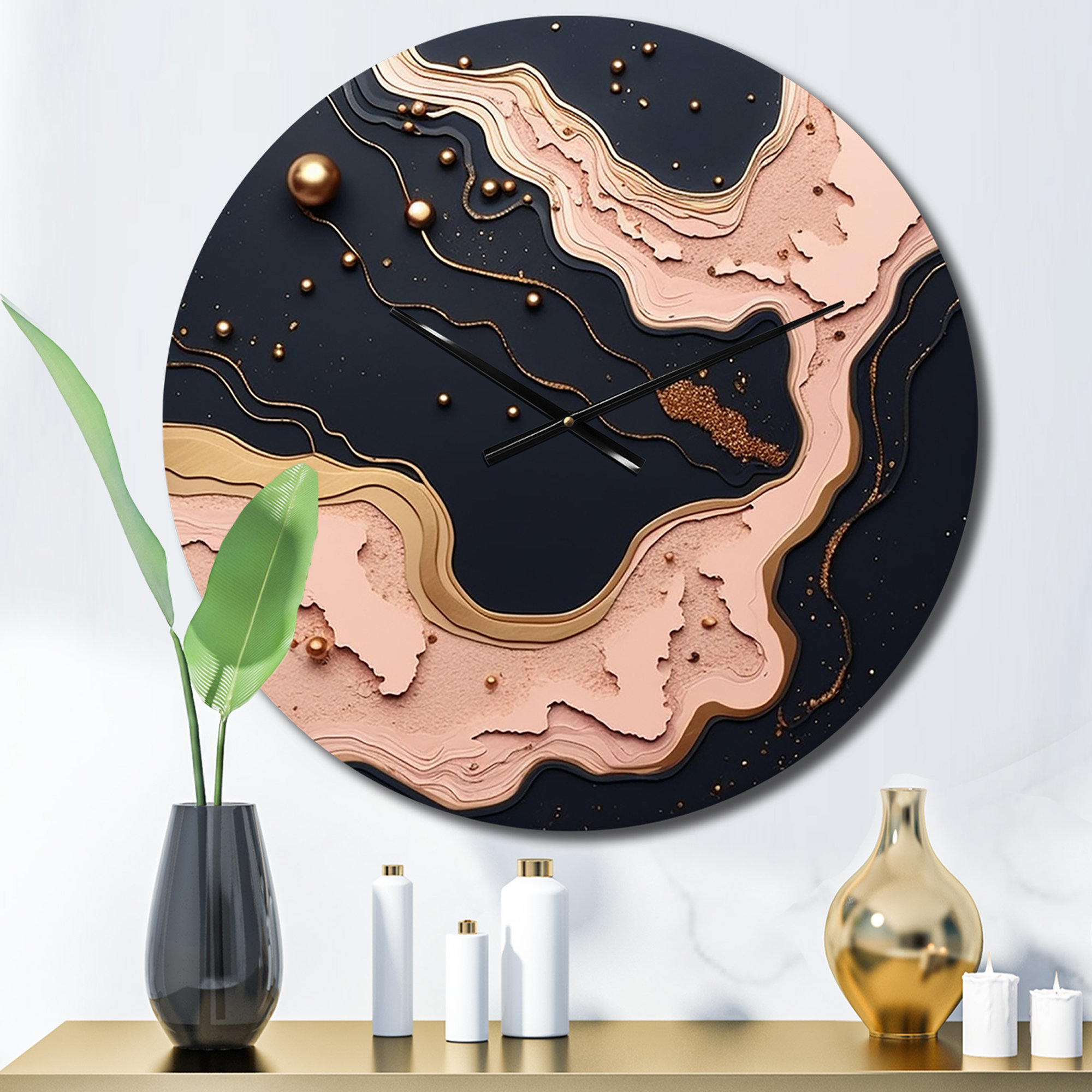 DesignArt Pink Gold Glam Abstract Marble Metal Wall Clock | Wayfair