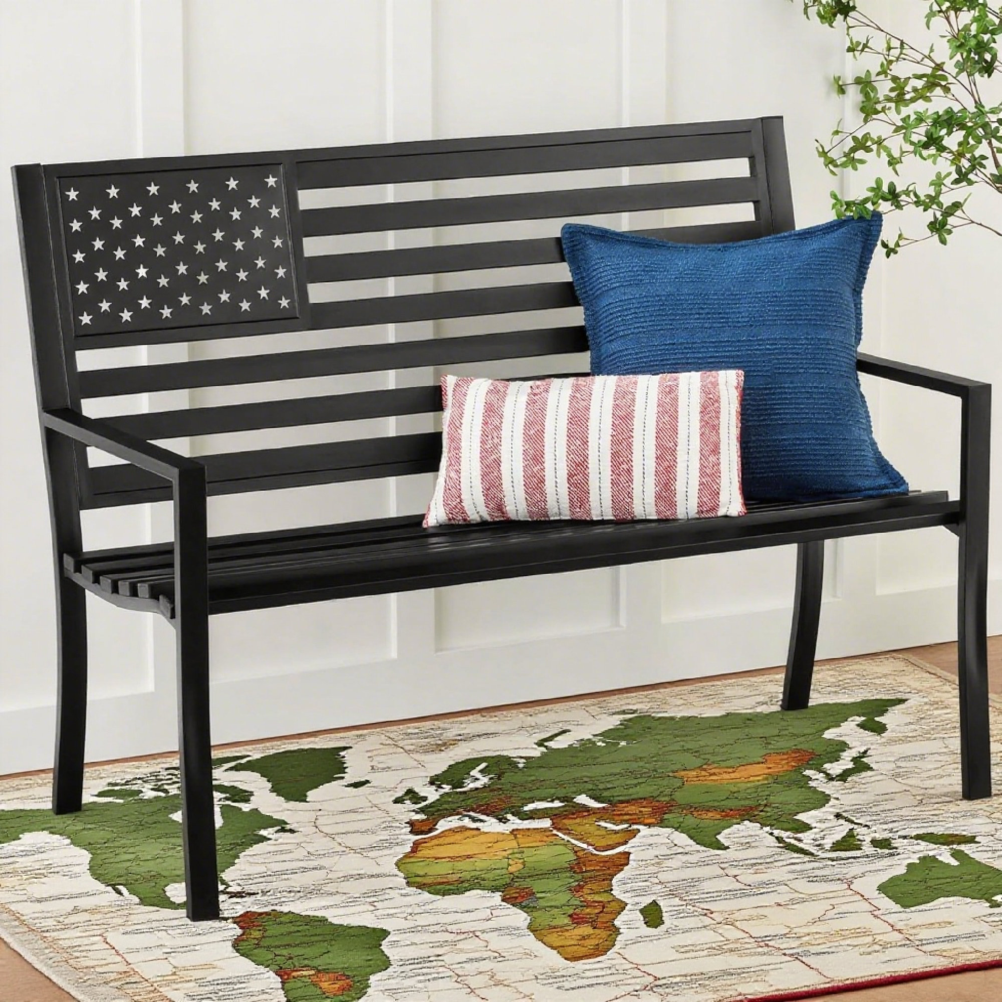 Winston Porter Durable Steel Outdoor Bench For 2-Person, Patriotic ...