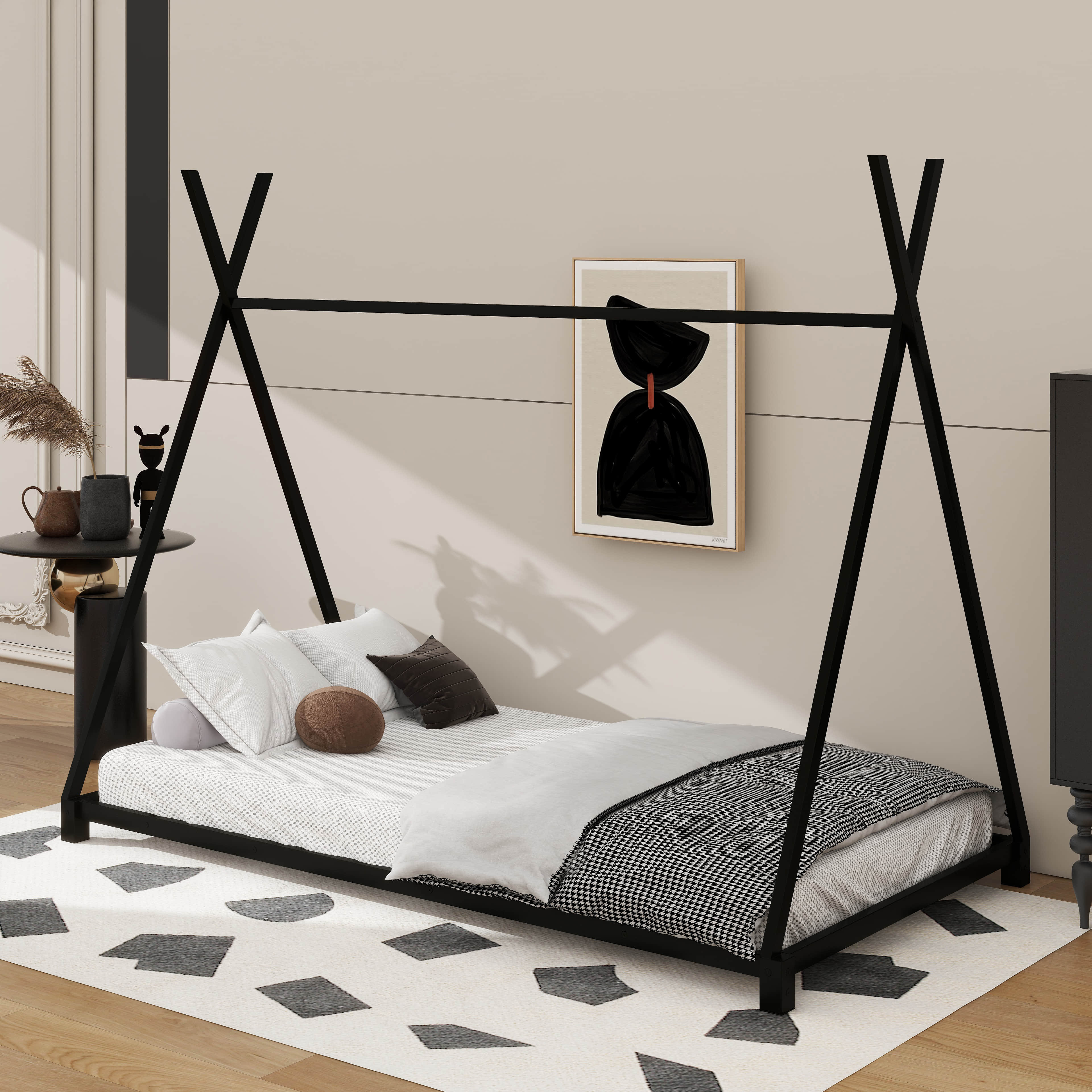 Ophelia & Co. House-Design Twin-Size Metal Platform Bed With Triangular ...