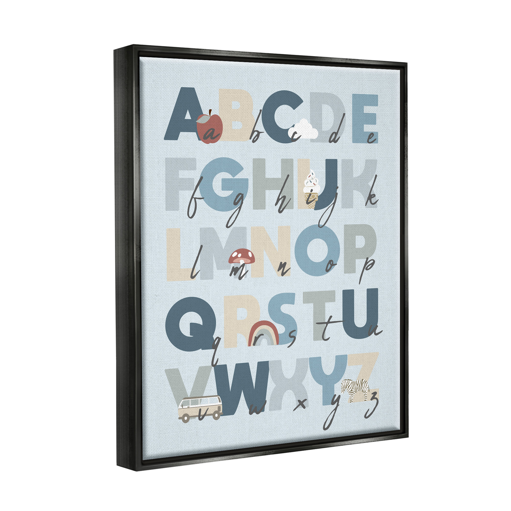 Stupell Industries Soft Blue Alphabet Chart Framed Floater Canvas Wall ...