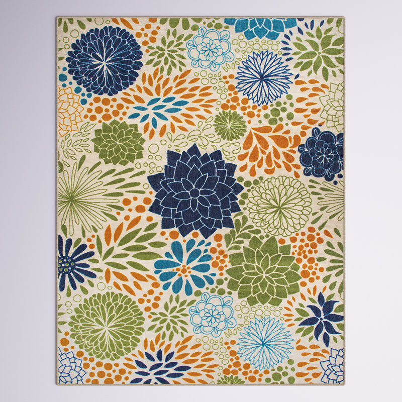 Lark Manor™ Alexavia Floral Blue/Green/Orange Indoor / Outdoor Area Rug ...
