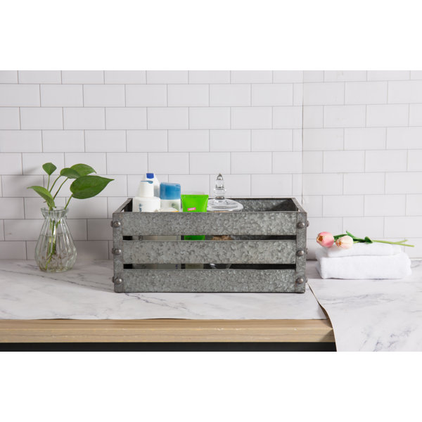 17 Stories Galvanized Metal Storage Crate Basket | Wayfair