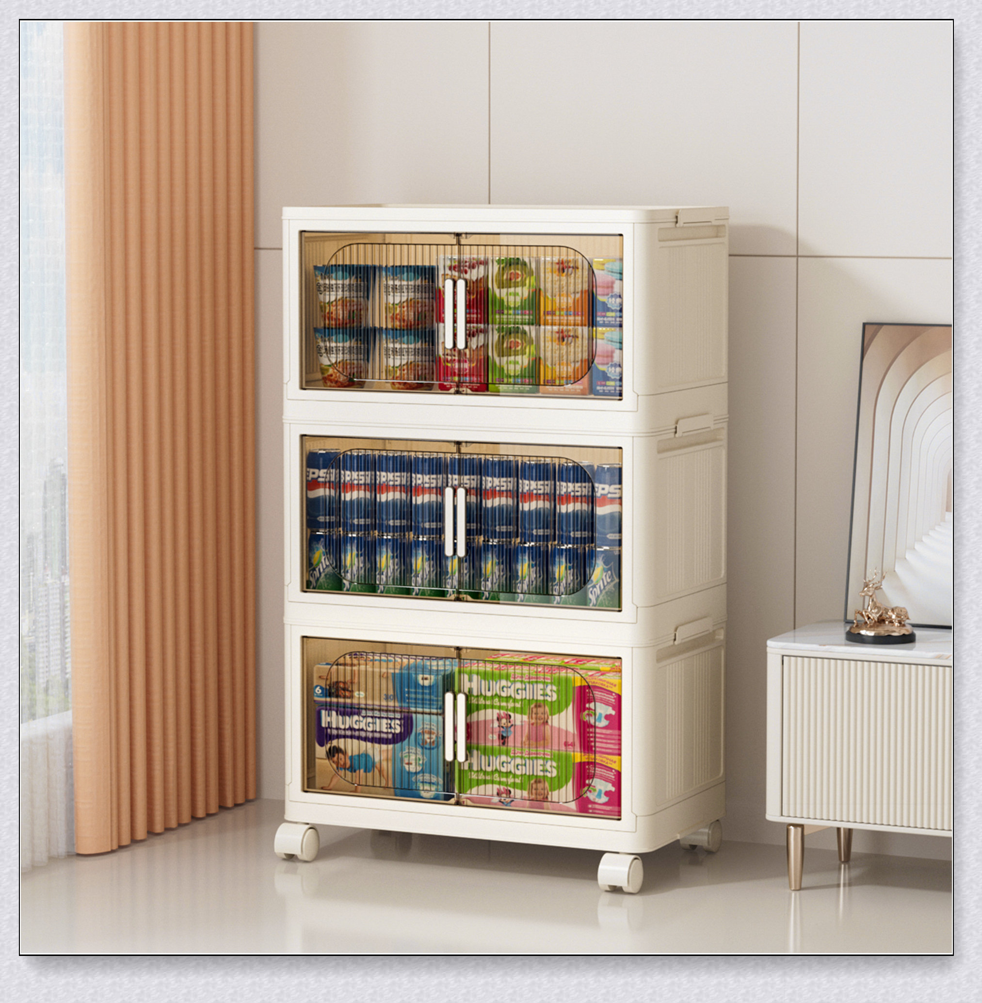 Rebrilliant Side Wide Folding Storage Cabinet ,3 Tiers, Collapsible ...