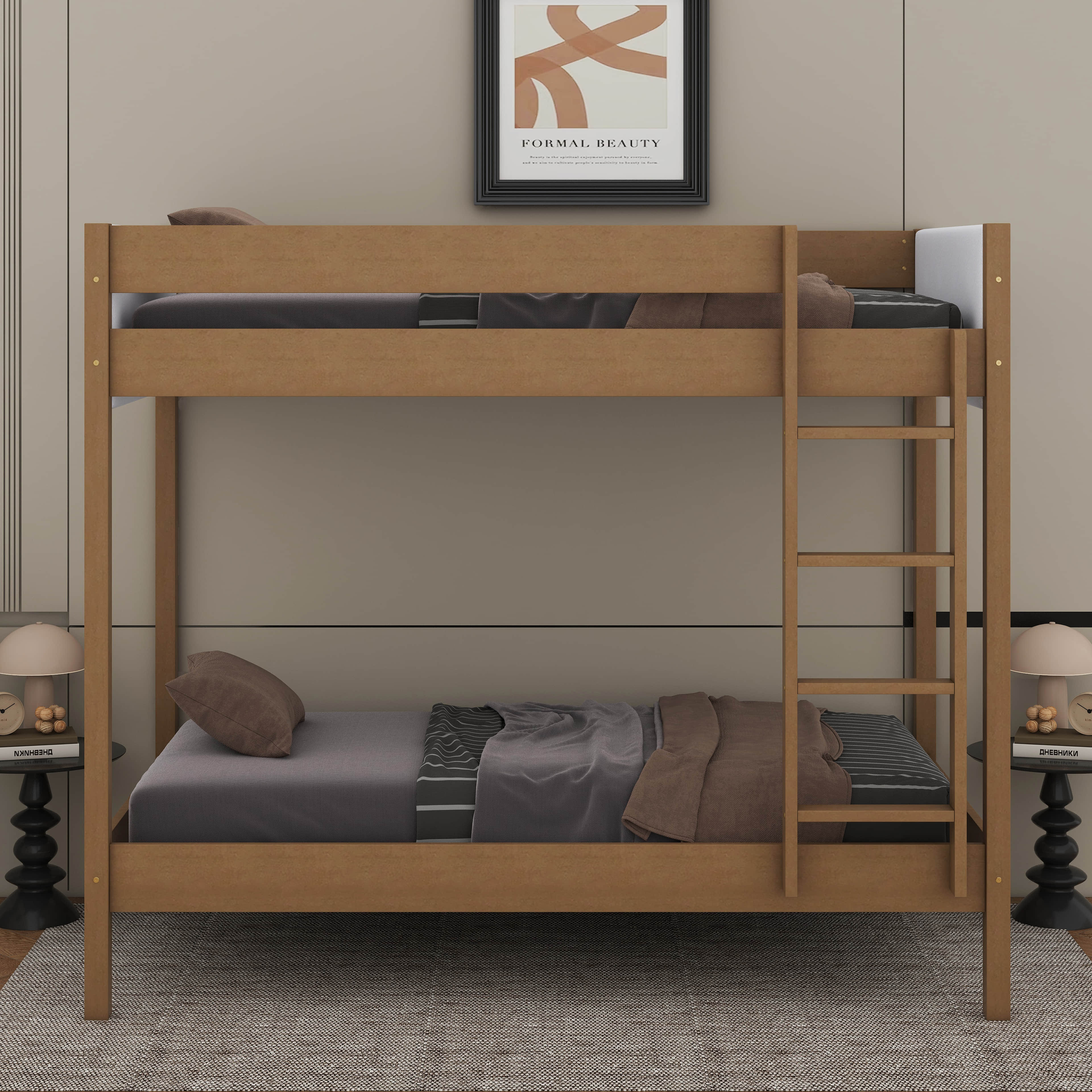 Mercer41 Twin Over Twin Bunk Bed With Boucle Upholstered Headboard And ...