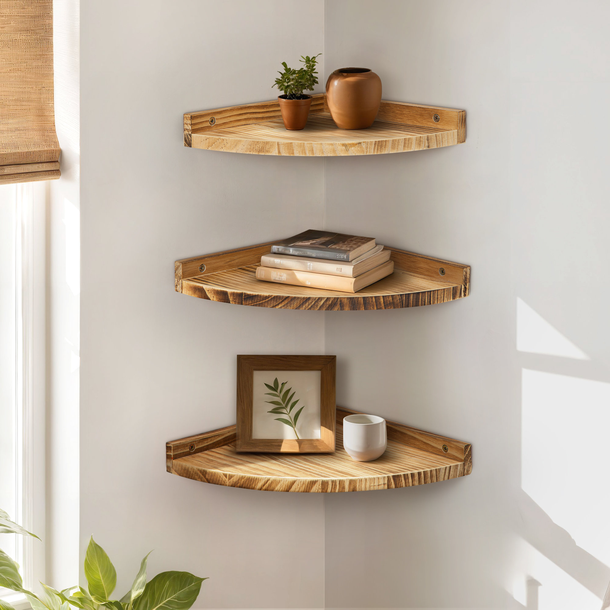Millwood Pines Beckers Rustic Floating Corner Shelves & Reviews ...