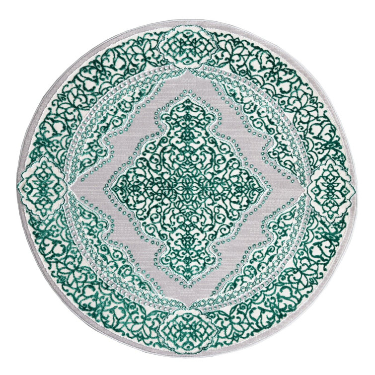 Astoria Grand Round Palmea Machine Woven Emerald Area Rug | Wayfair.co.uk