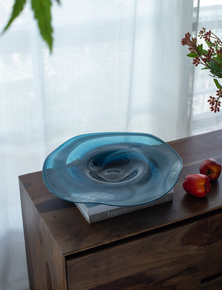 A&B Home Mayron Glass Plate With Swirl Design - 17.5"Dia. X 3" - Blue ...