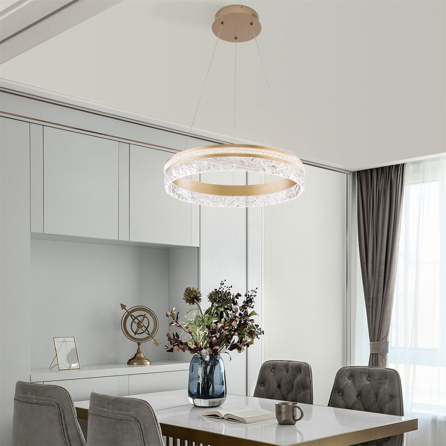 Mercer41 19.7in Modern LED Dimmable Pendant Ceiling Light with Remote ...