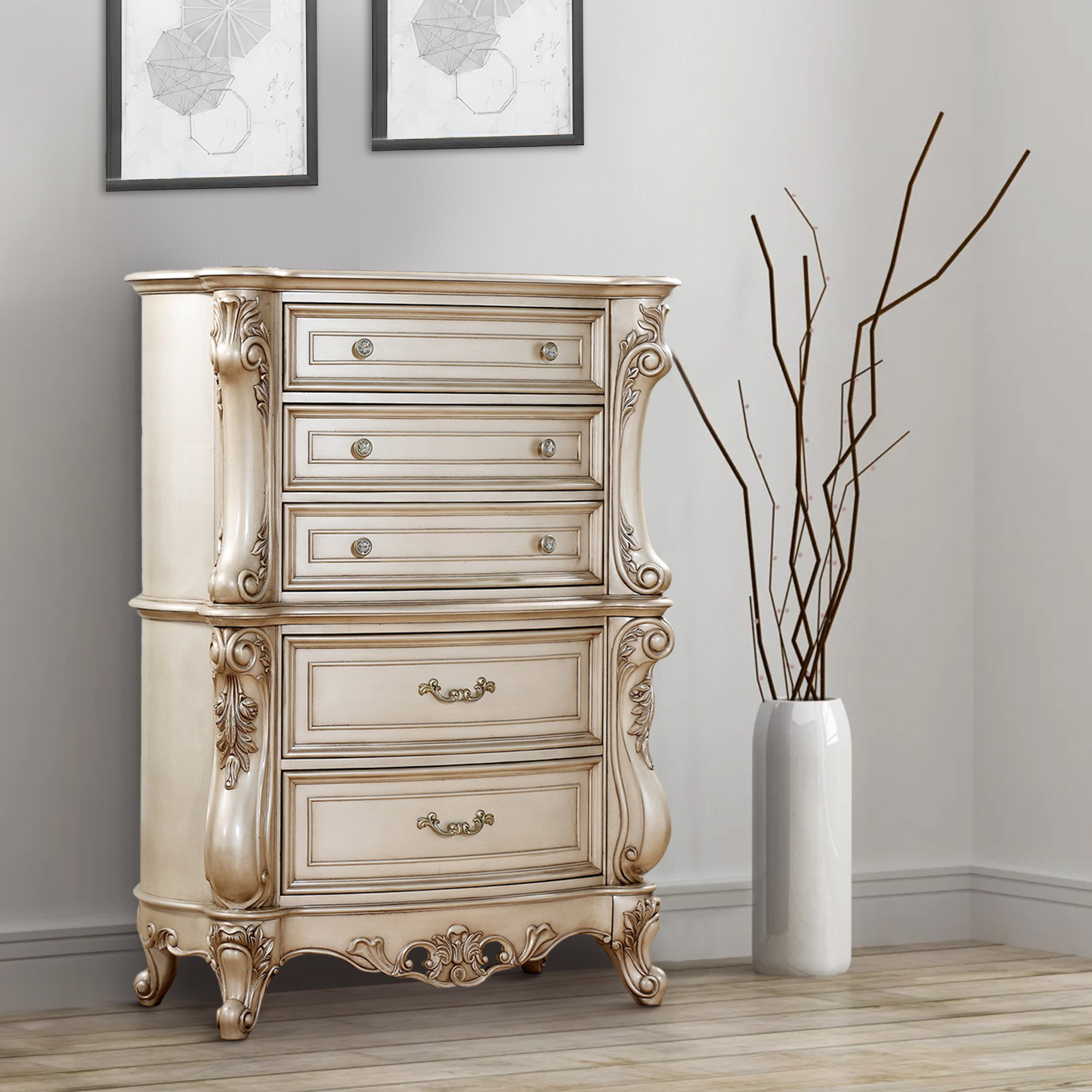 Willa Arlo™ Interiors Mitcheldean 5-Drawer Chest in Golden Ivory ...